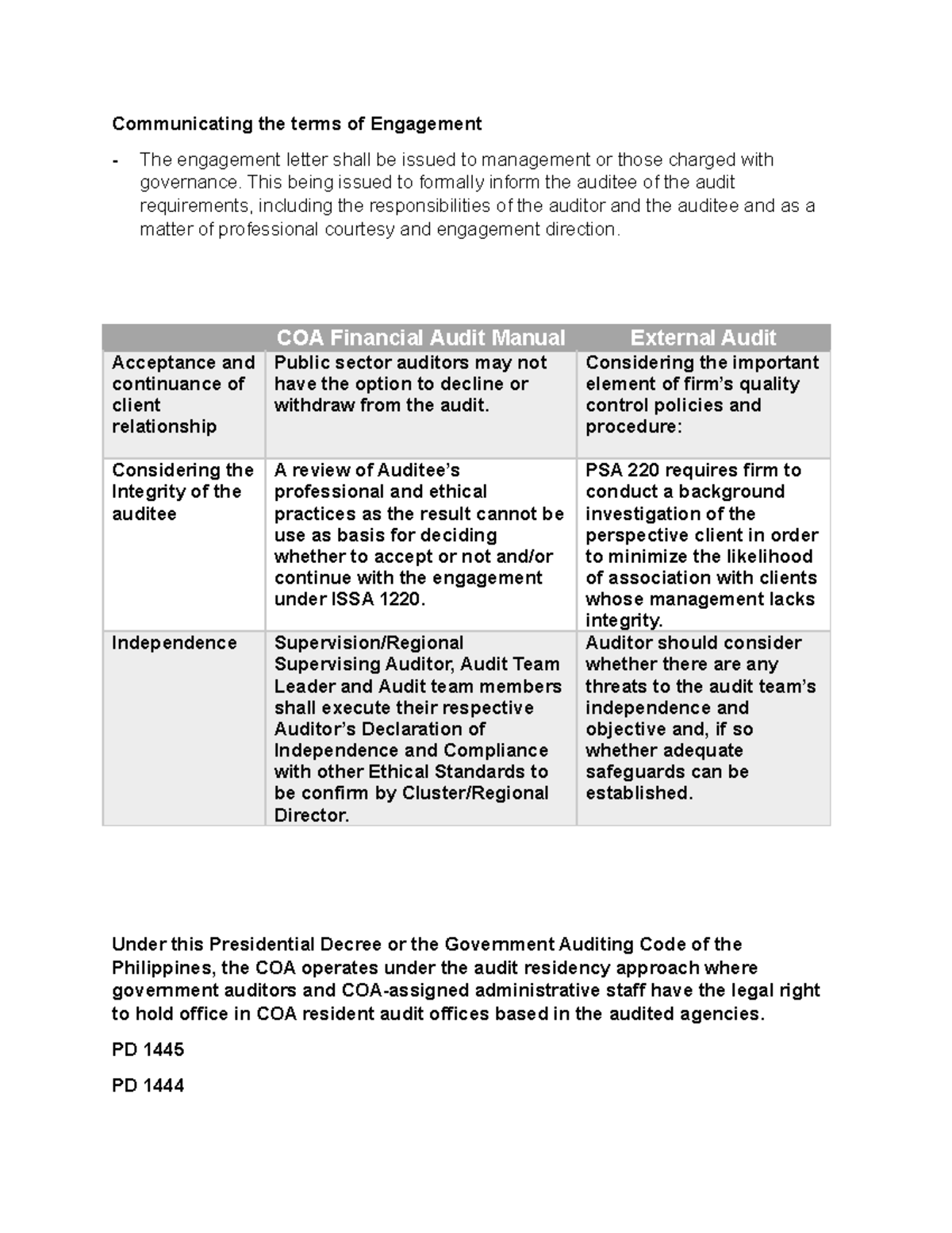 Communicating the terms of Engagement - This being issued to formally ...