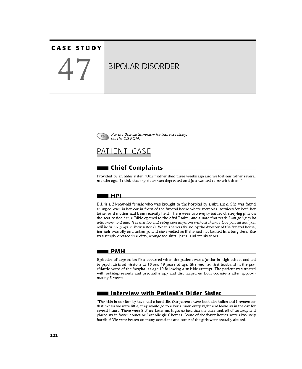 Psych Case Study-4 cases-2022 - 222 PAT I E N T C A S E Chief ...