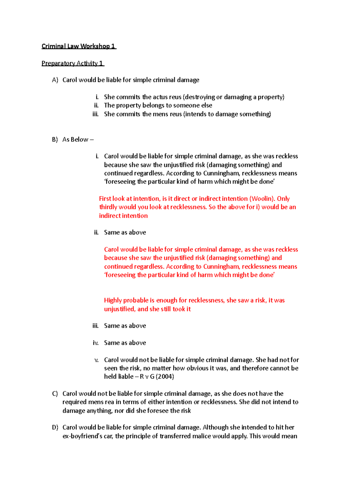 Criminal Preparatory Activites (WK 1) - Criminal Law Workshop 1 ...