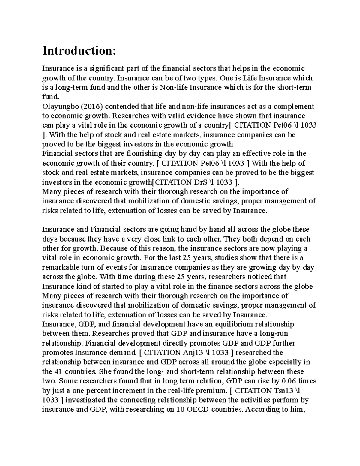 Role OF Insurance - Grade: 9 - Introduction: Insurance is a significant ...