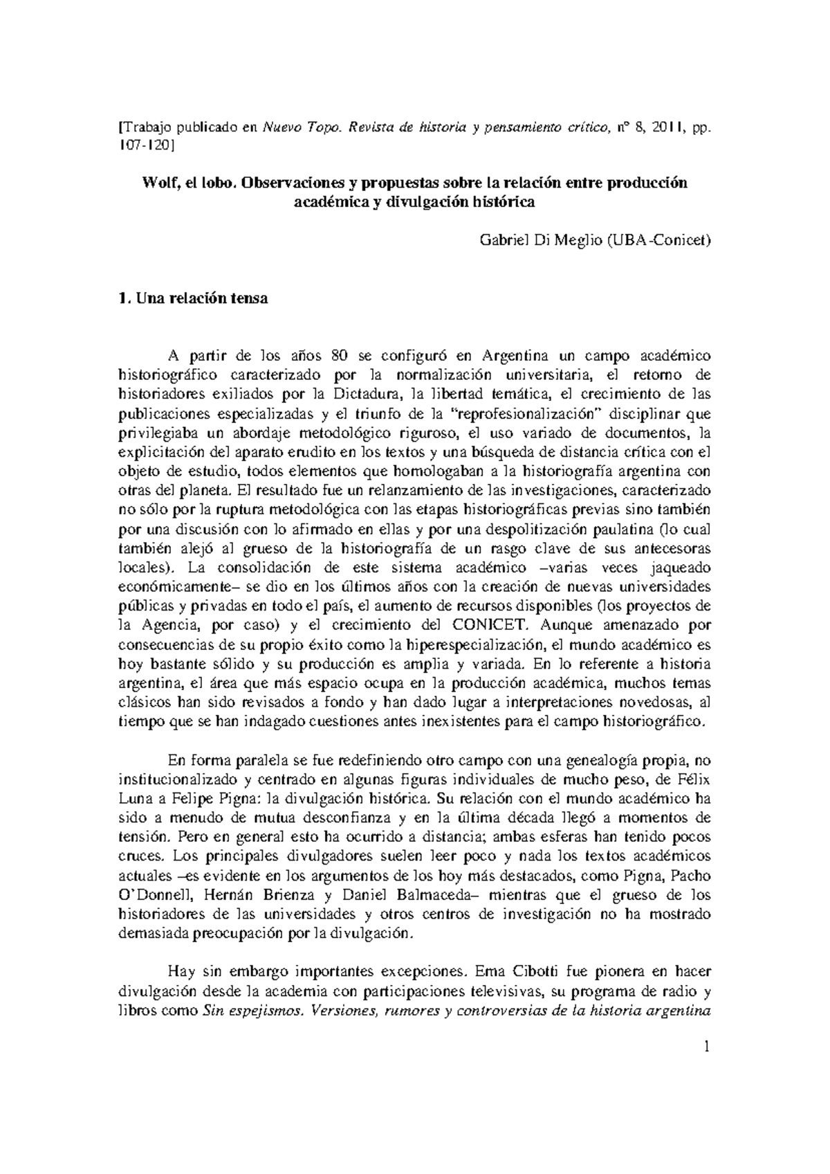 DiMeglio.. Observaciones y propuestas. - [Trabajo publicado en Nuevo ...