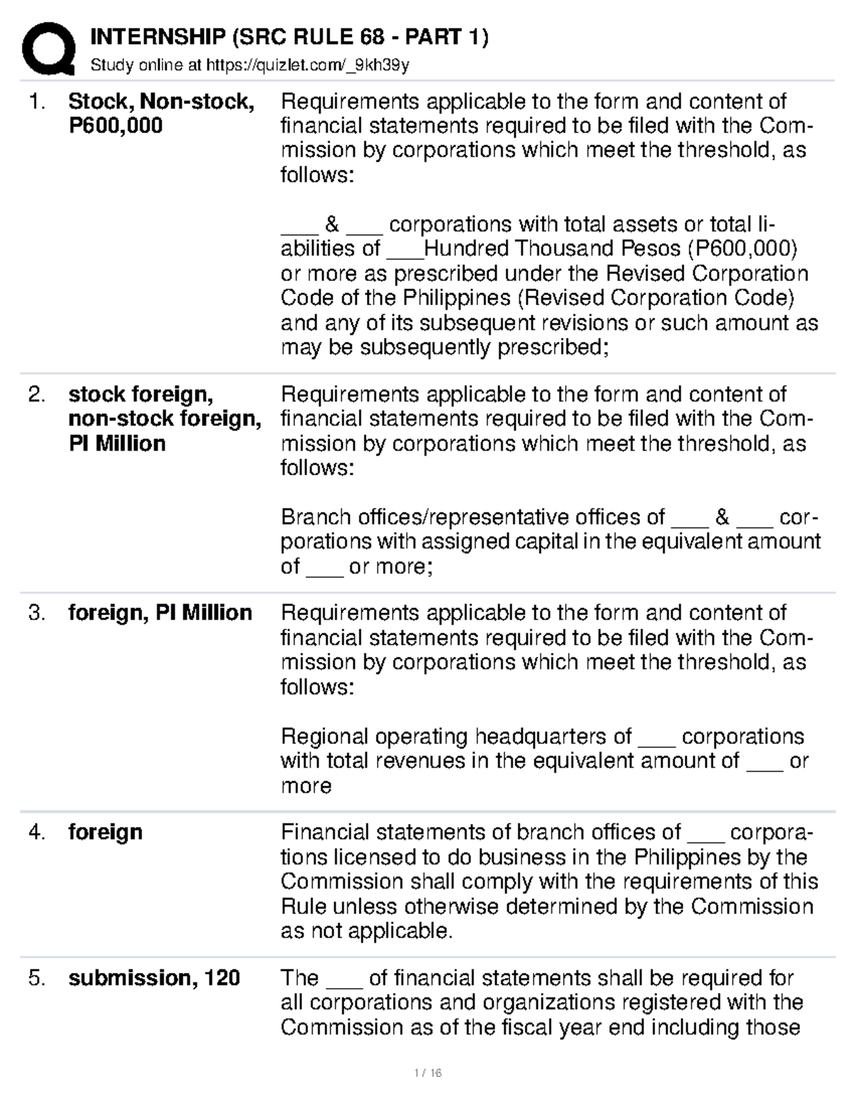 Internship (SRC RULE 68 - PART 1) - Study online at quizlet/_9kh39y ...