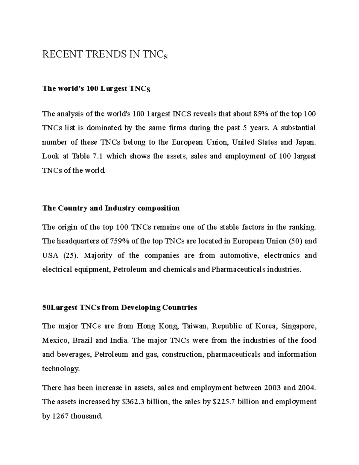 Recent Trends IN TNCs - Its useful for examination - RECENT TRENDS IN ...