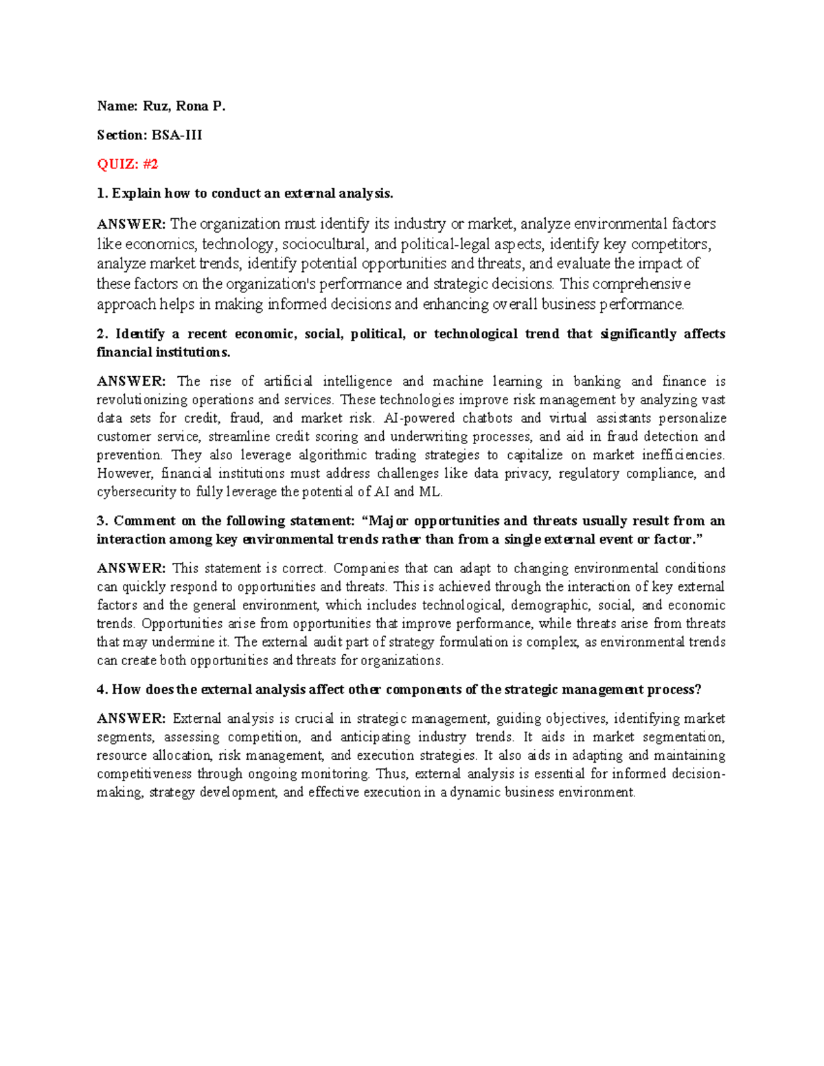 RUZ, RONA P. (QUIZ #2) BSA-3 - Name: Ruz, Rona P. Section: BSA-III QUIZ ...