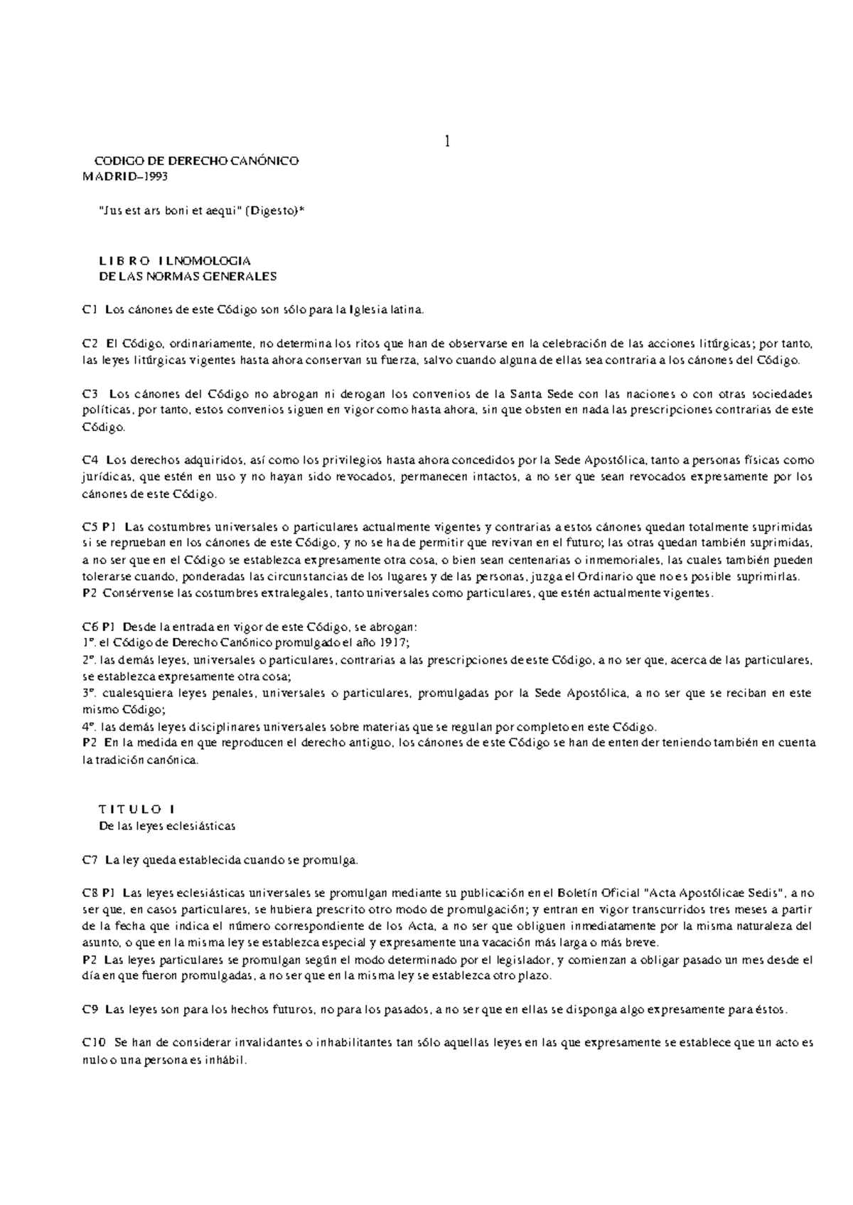 Canonico - Codigo de Derecho Canónico de la Iglesia Católica - CODIGO ...