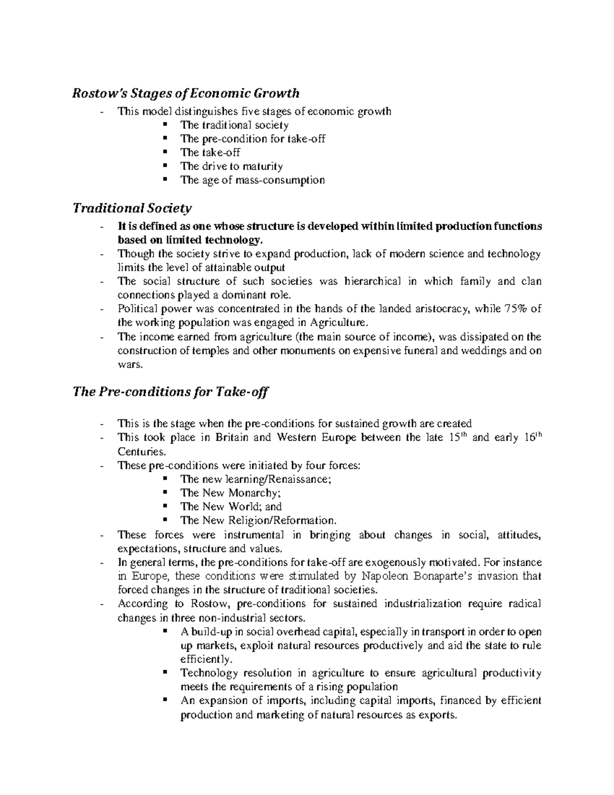 Rostow Theory of economic growth PDF - Rostow’s Stages of Economic ...