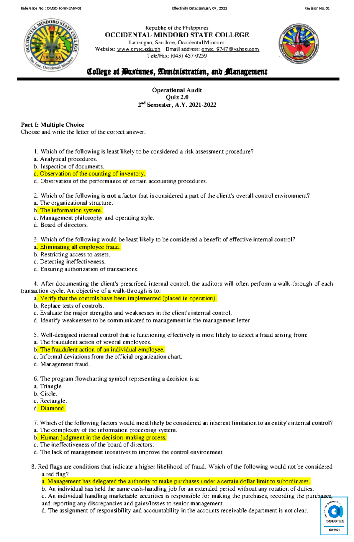 Quiz-2-Answers Lang po. Dhsks Blabalsb - Reference No. : OMSC-Form-BAM ...