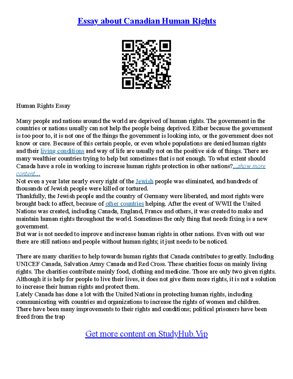 Essay About Human Rights - Essay about Canadian Human Rights Human ...