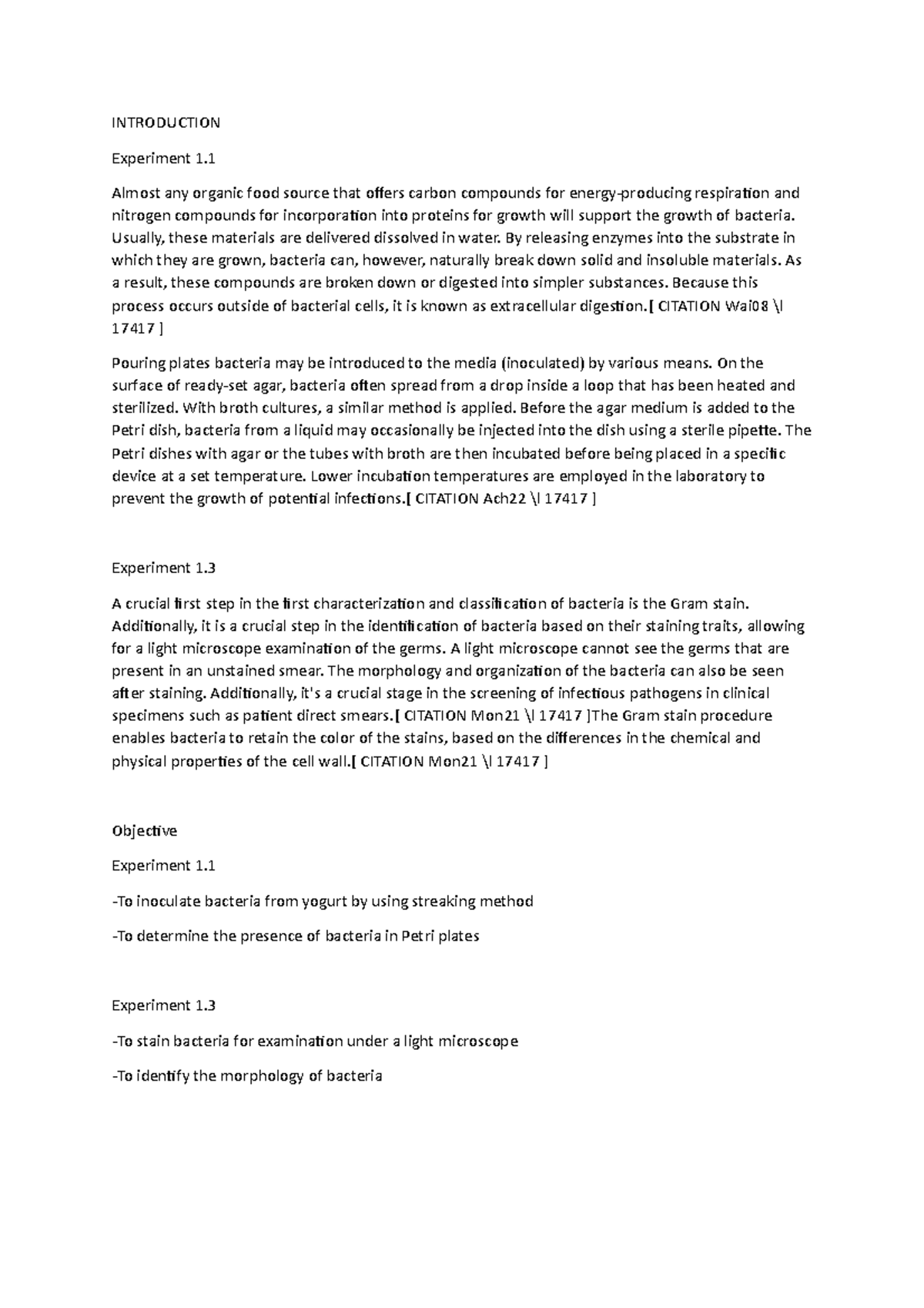 Bio 301 lab report intro - INTRODUCTION Experiment 1. Almost any ...