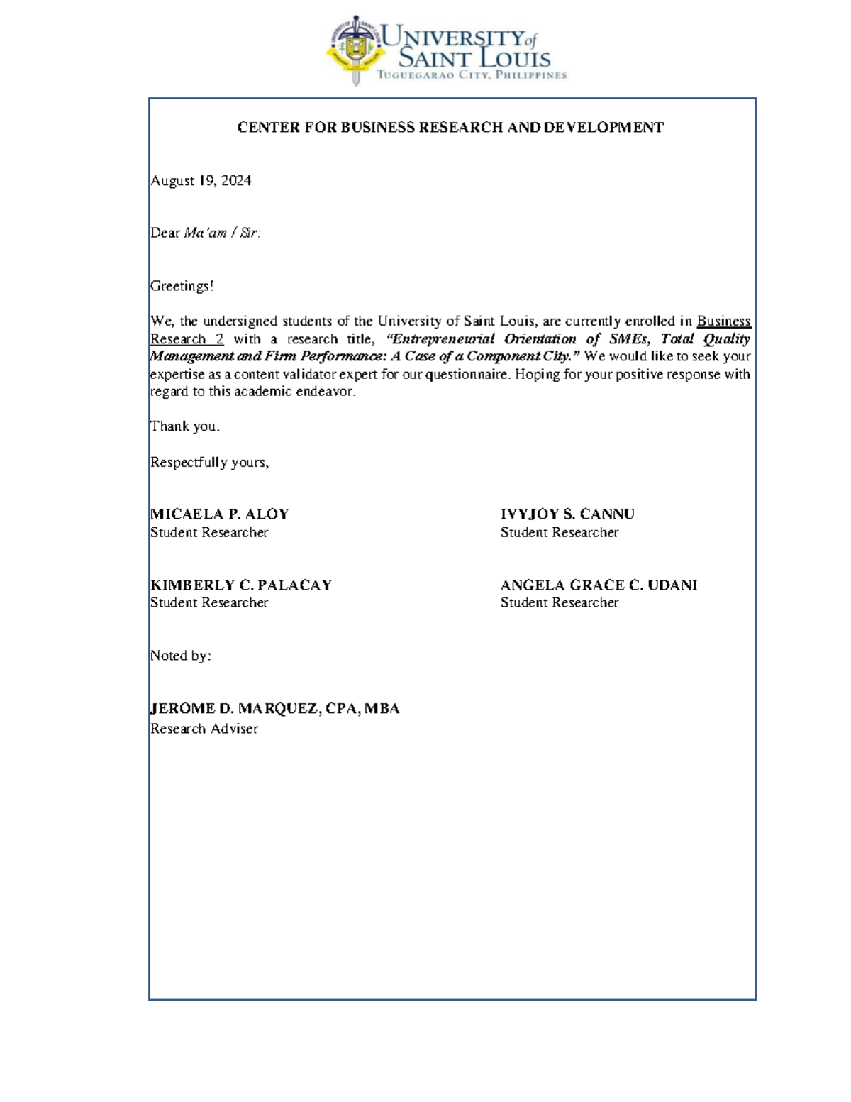 CVI FORM - Form - CENTER FOR BUSINESS RESEARCH AND DEVELOPMENT August ...