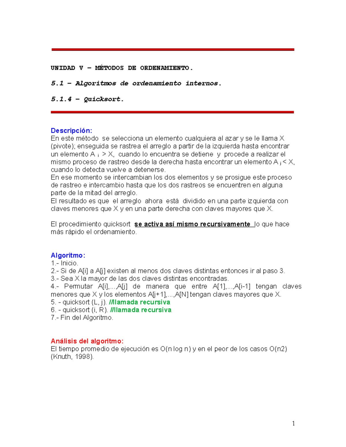 5 1 4 Ordenamiento Quicksort Unidad V MÉtodos De Ordenamiento 5 Algoritmos De