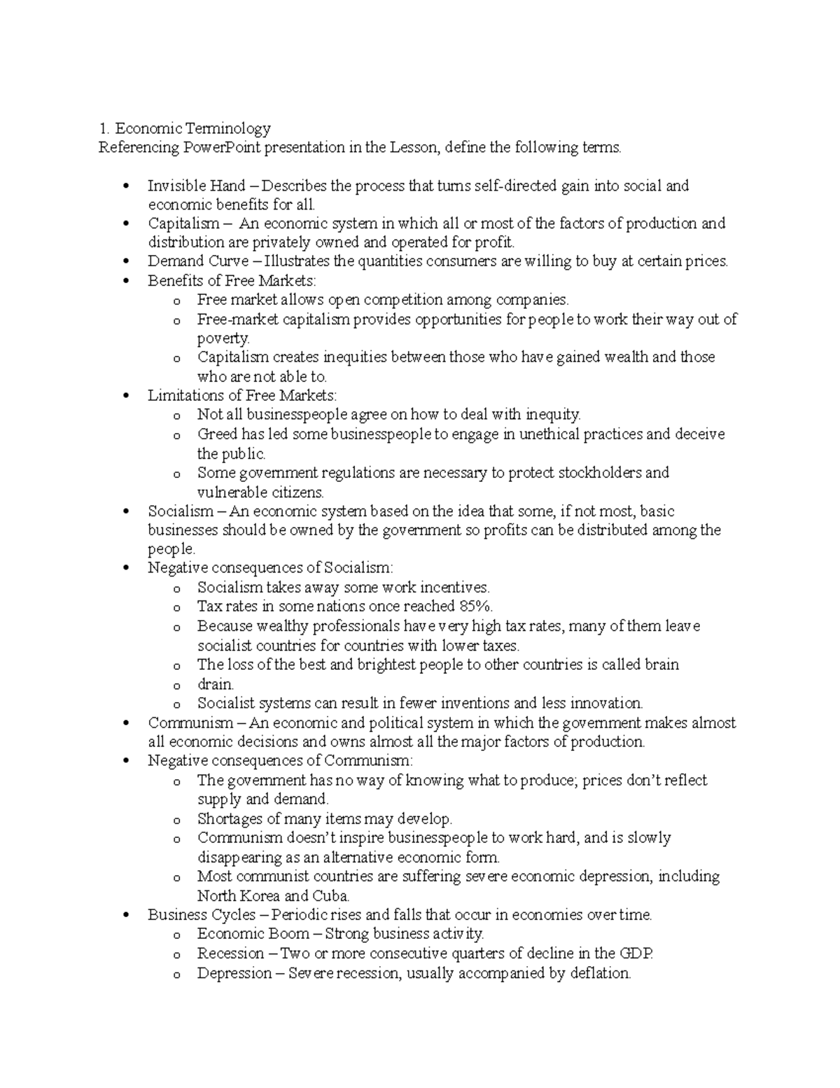 Assignment 2 - Economic Terminology & Theory - Economic Terminology ...