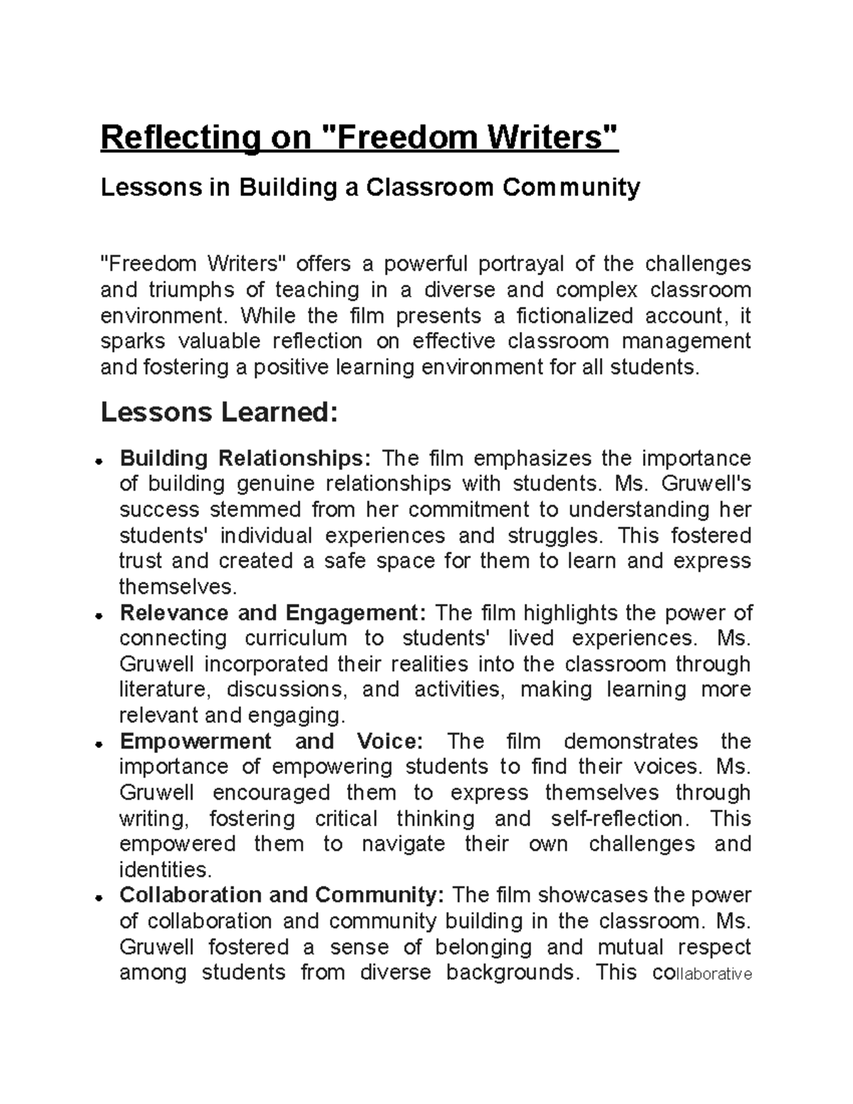 Reflection — Freedom Writers - Reflecting on "Freedom Writers" Lessons ...