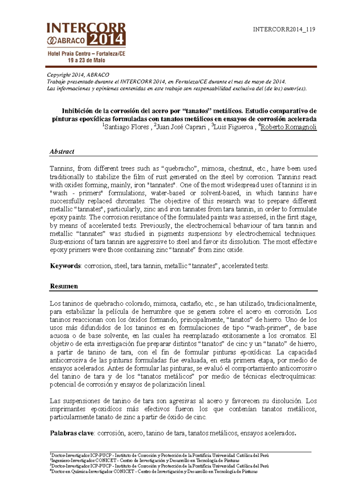 Taninos COMO Anticorrosivos - Copyright 2014, ABRACO Trabajo presentado durante el INTERCORR ...
