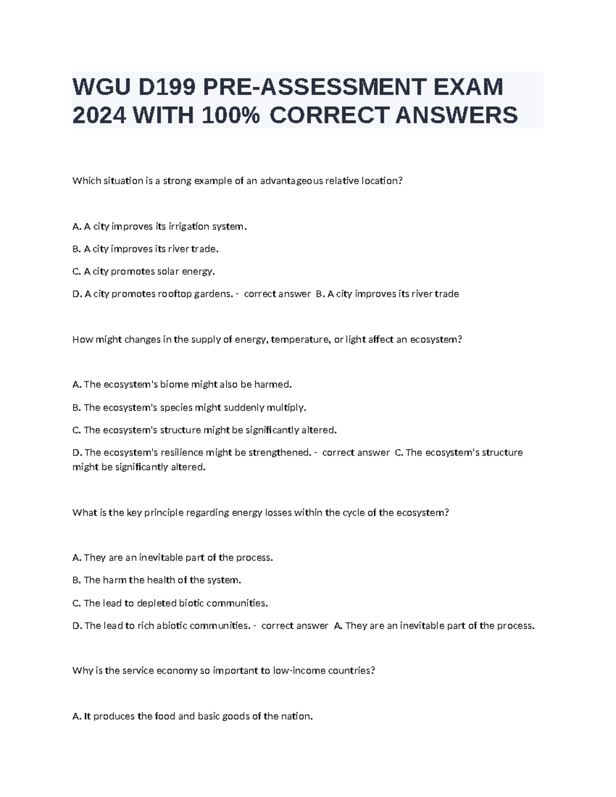 PRE- Assessment Q&A - WGU D199 PRE-ASSESSMENT EXAM 2024 WITH 100% CORRECT ANSWERS Which ...