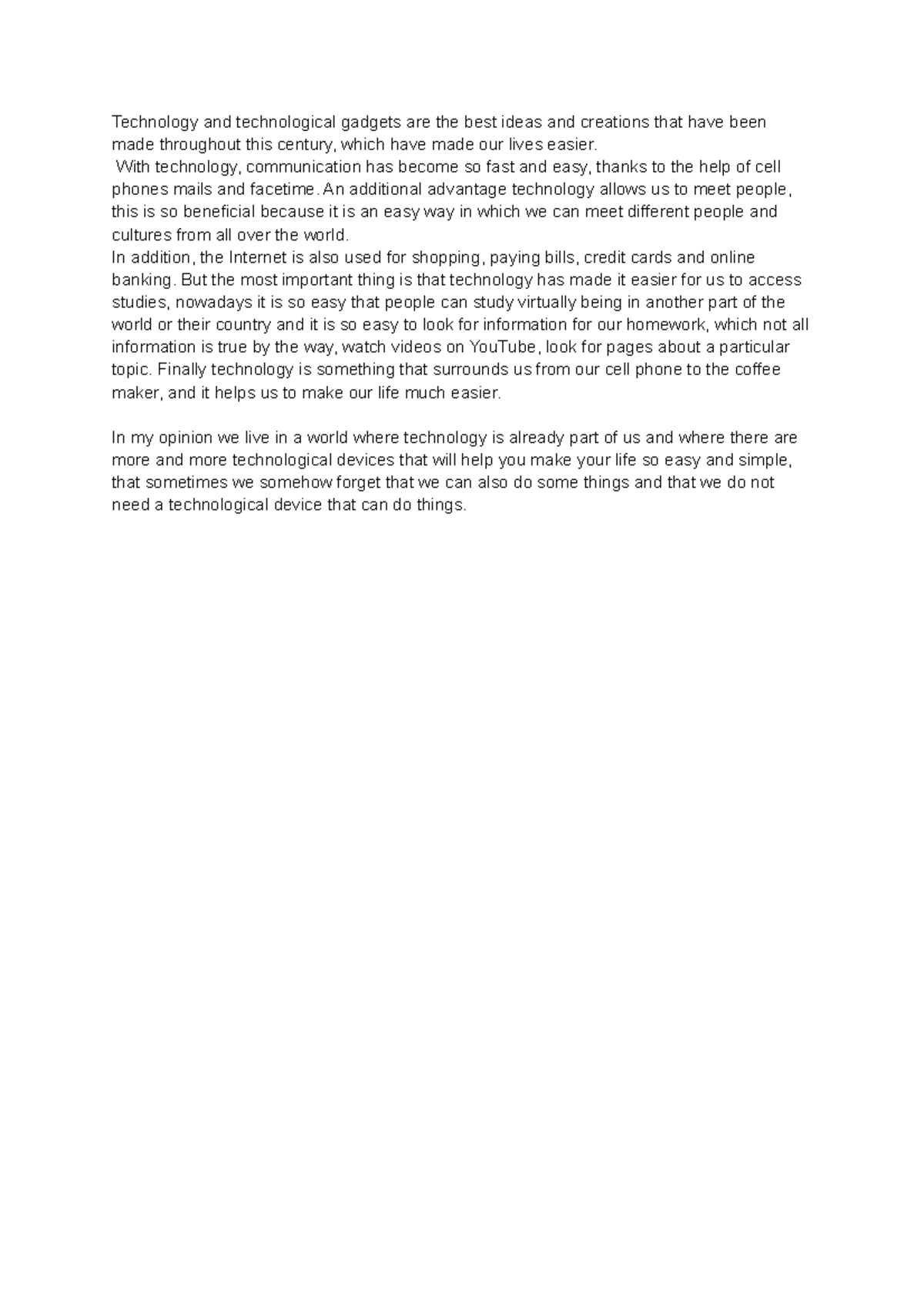 Writing 2 - Technology and technological gadgets are the best ideas and ...