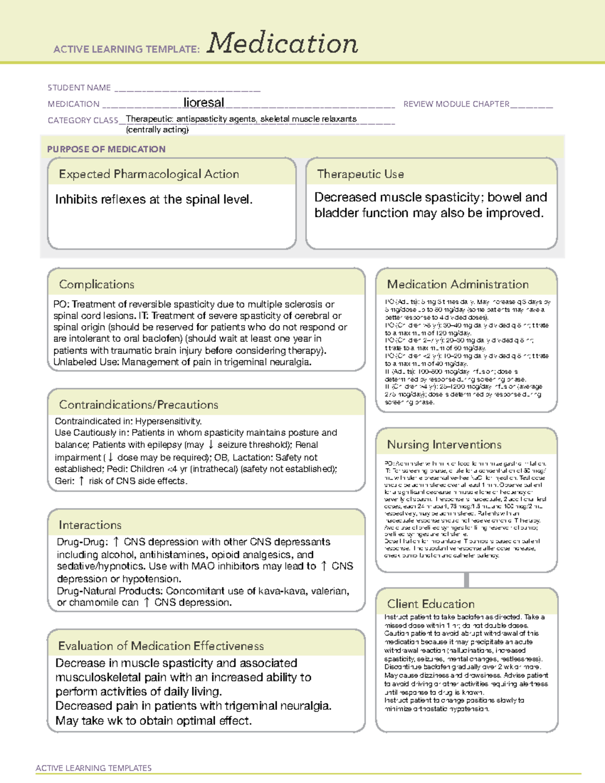 Lioresal - Ati med temp - ####### ACTIVE LEARNING TEMPLATES Medication ...