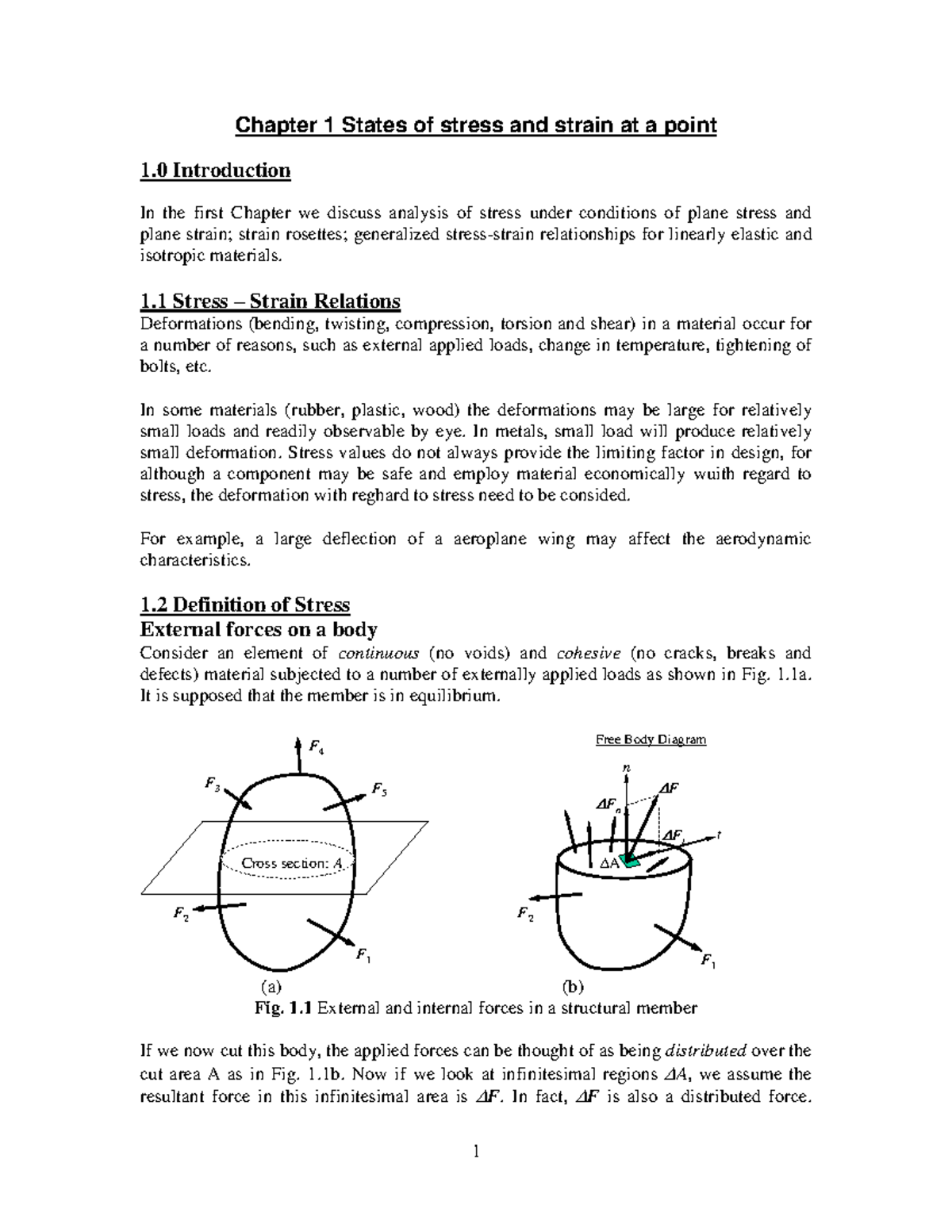 Chapter 1 States of stress and strain at a point - 1 Stress – Strain ...
