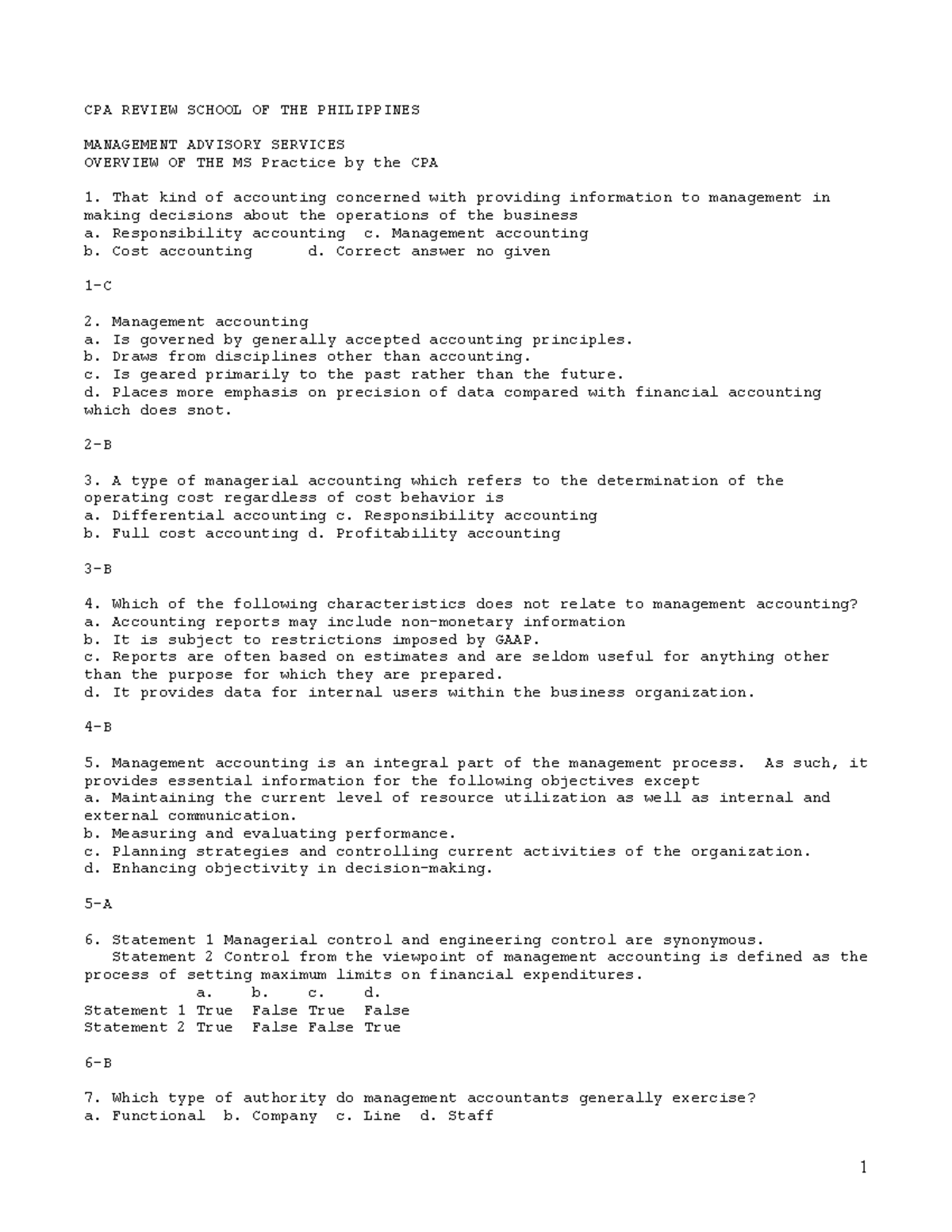 Overview of the ms practice by the cpa - CPA REVIEW SCHOOL OF THE ...