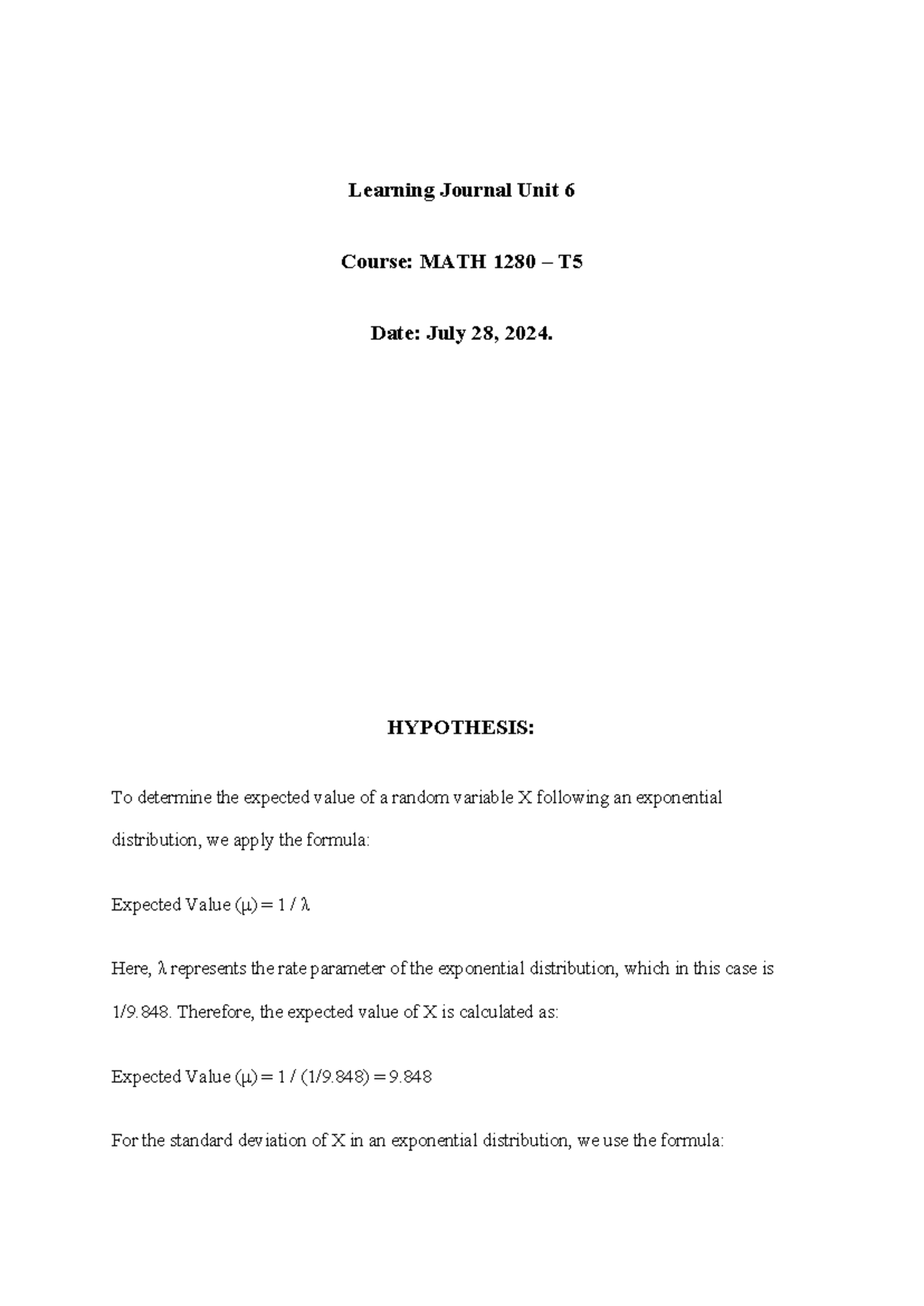 Math 1280 Lj Unit 6 Math 1280 Learning Journal Unit 6 Learning Journal Unit 6 Course Math