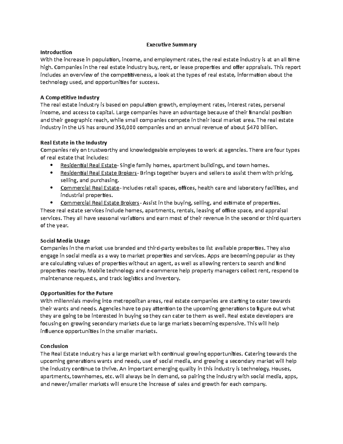 Executive Summary - Executive Summary Introduction With the increase in ...