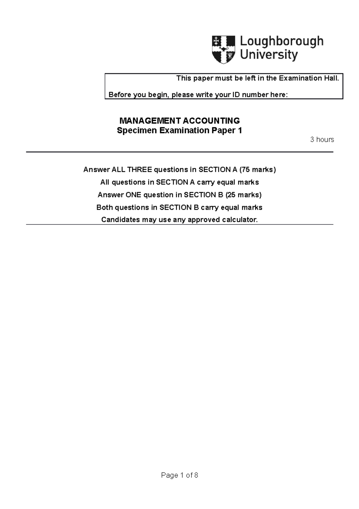 Specimen Examination Paper 1 Learn-6 - This paper must be left in the ...