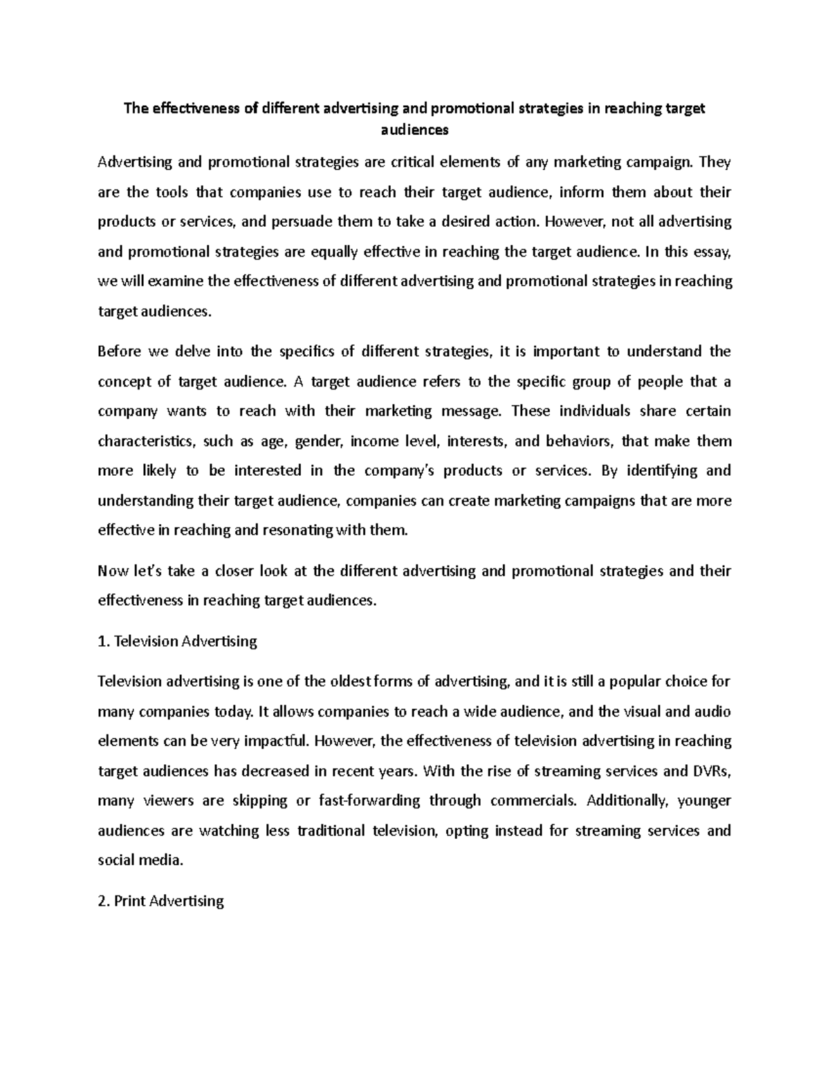 Advertising And Promotion - The effectiveness of different advertising ...