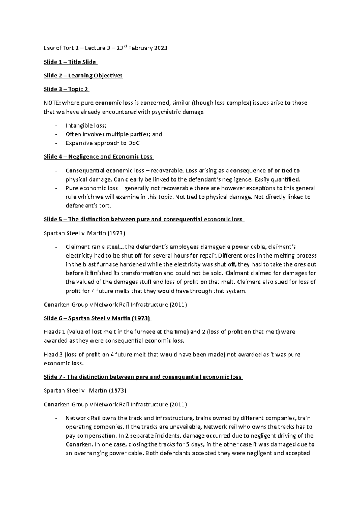 Law of Tort Lecture 3 - Law of Tort 2 – Lecture 3 – 23rd February 2023 ...
