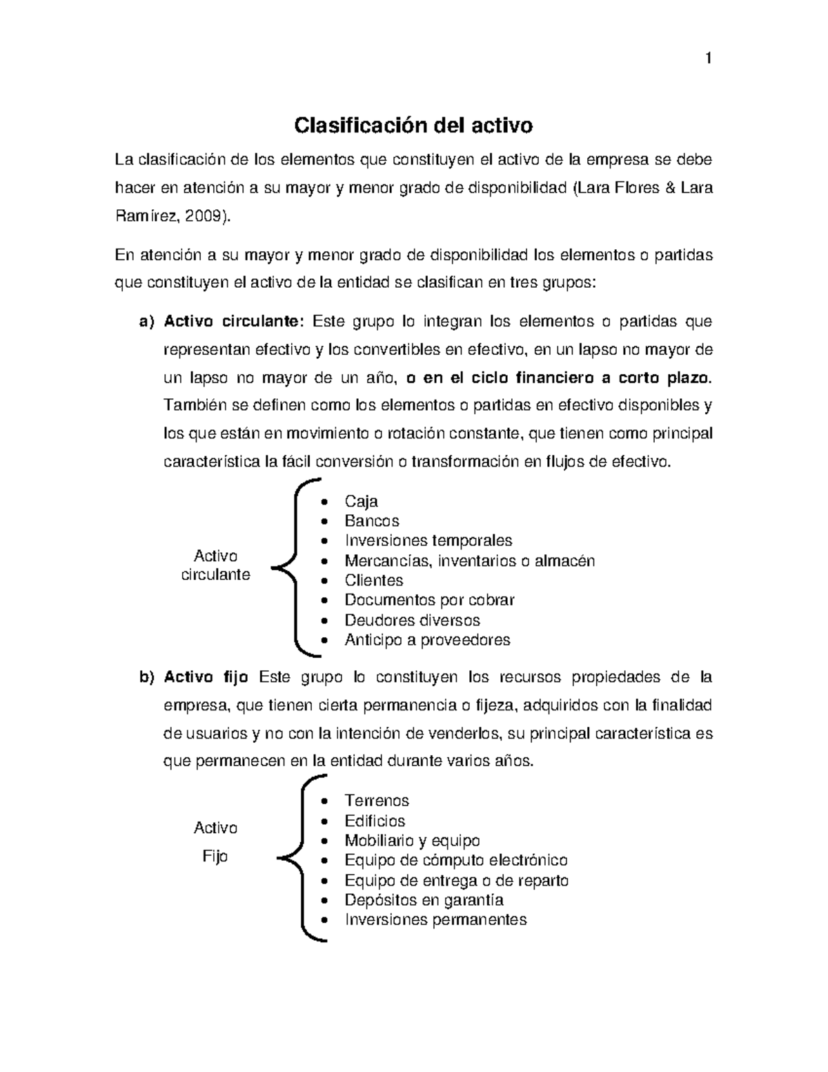 Clasificación del activo y pasivo - 1 Clasificación del activo La clasificación de los elementos ...
