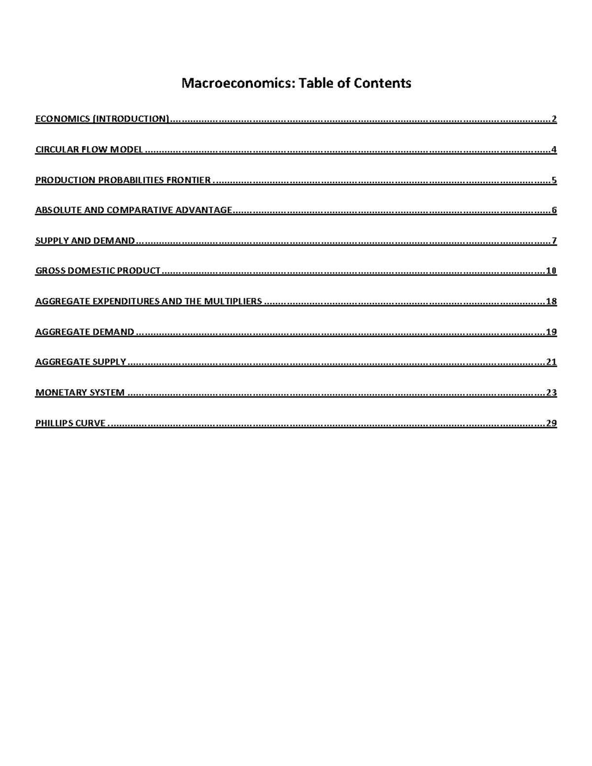 Macroeconomics Notes - Macroeconomics: Table of Contents ECONOMICS ...