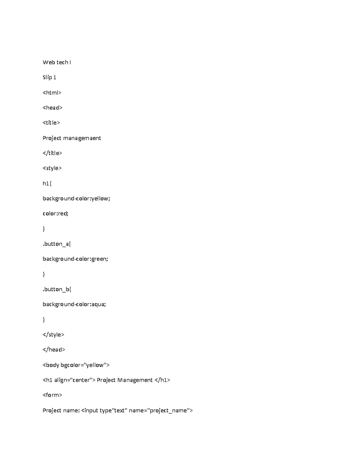Web Technology slips solution - Web tech I Slip 1 Project - Studocu