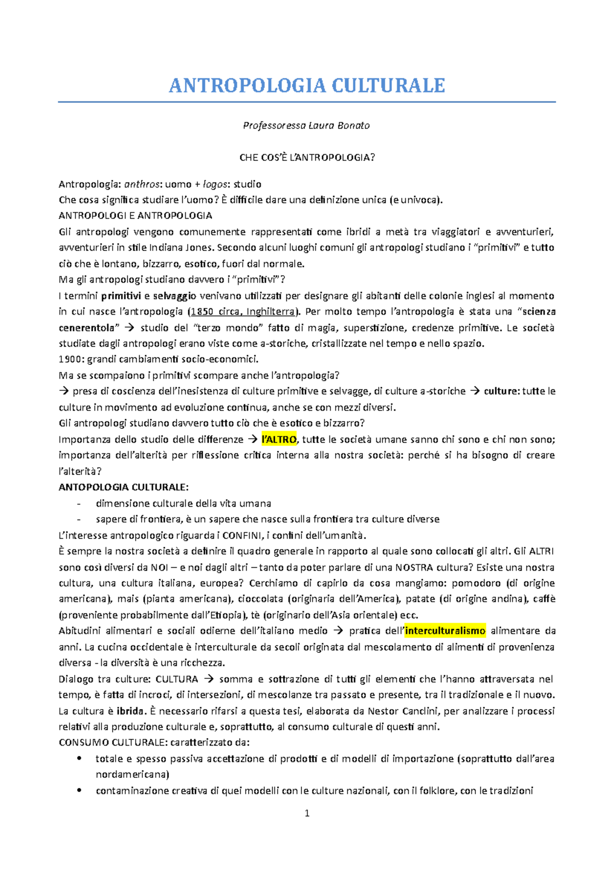 Appunti lezioni corso di antropologia (Laura Bonato) 21/22 ...