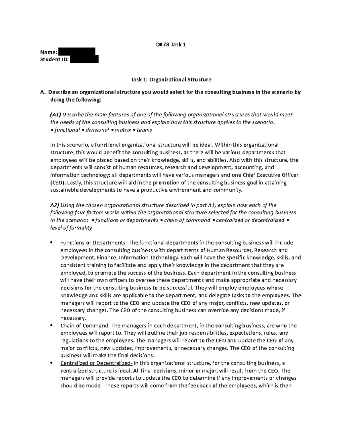 WGU D078 Organizational Structure - D078 - WGU - Studocu
