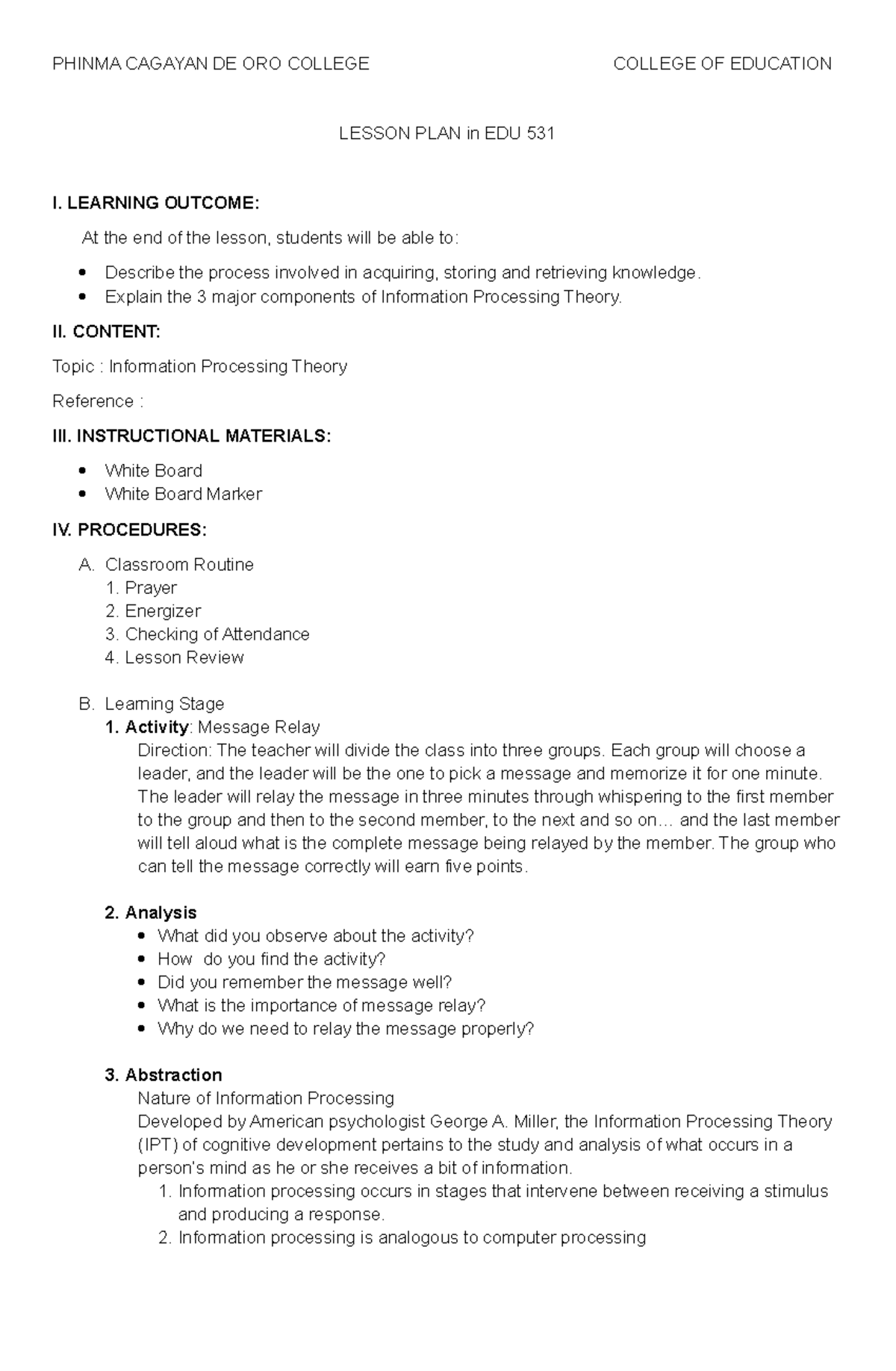 Lesson-Plan-4A-type - it is a lecture note about learning facilitating ...