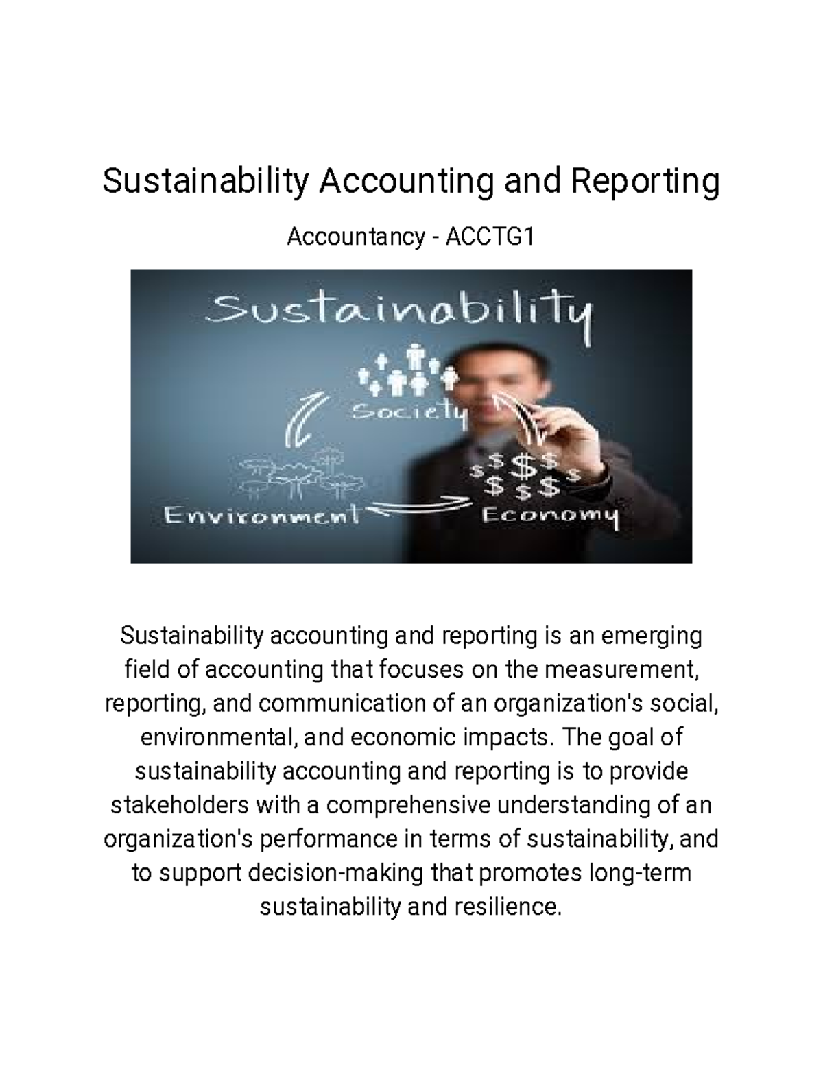Accounting ACCTG1 Module 5 Lesson 3 Sustainability Accounting and ...
