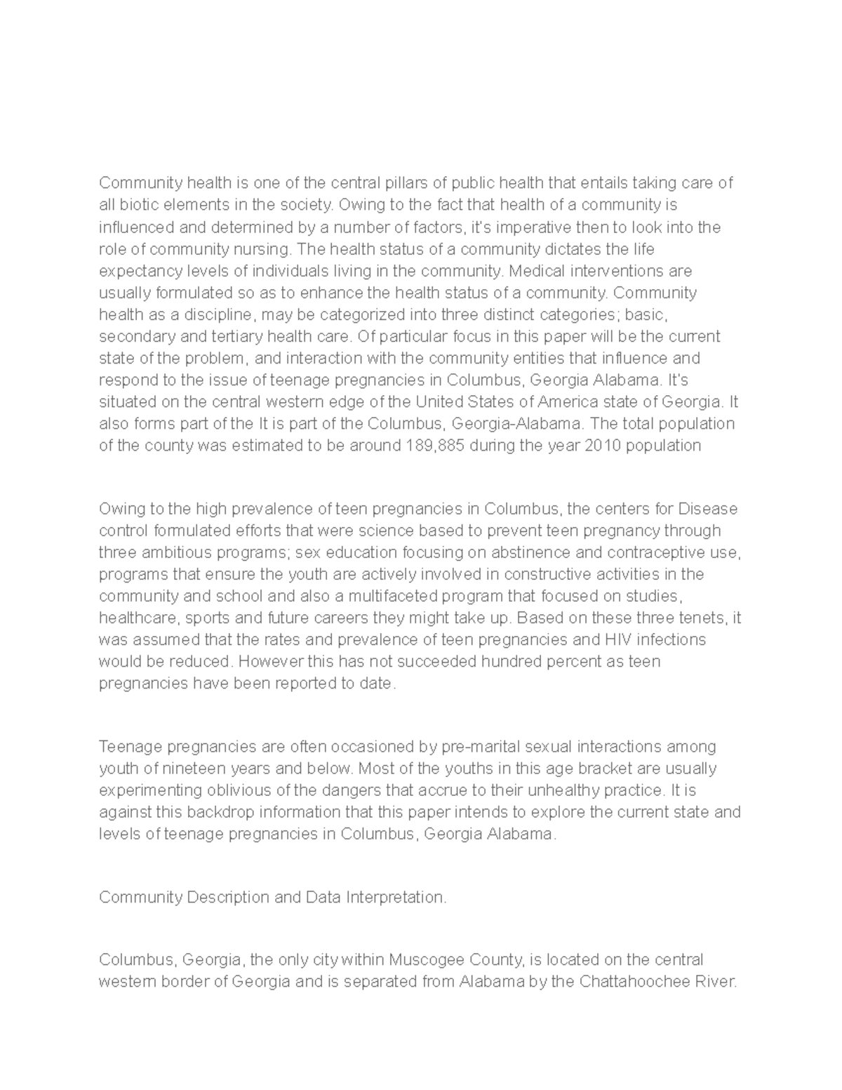 Community Health Epidemiology Assessment Essay - Community health is ...