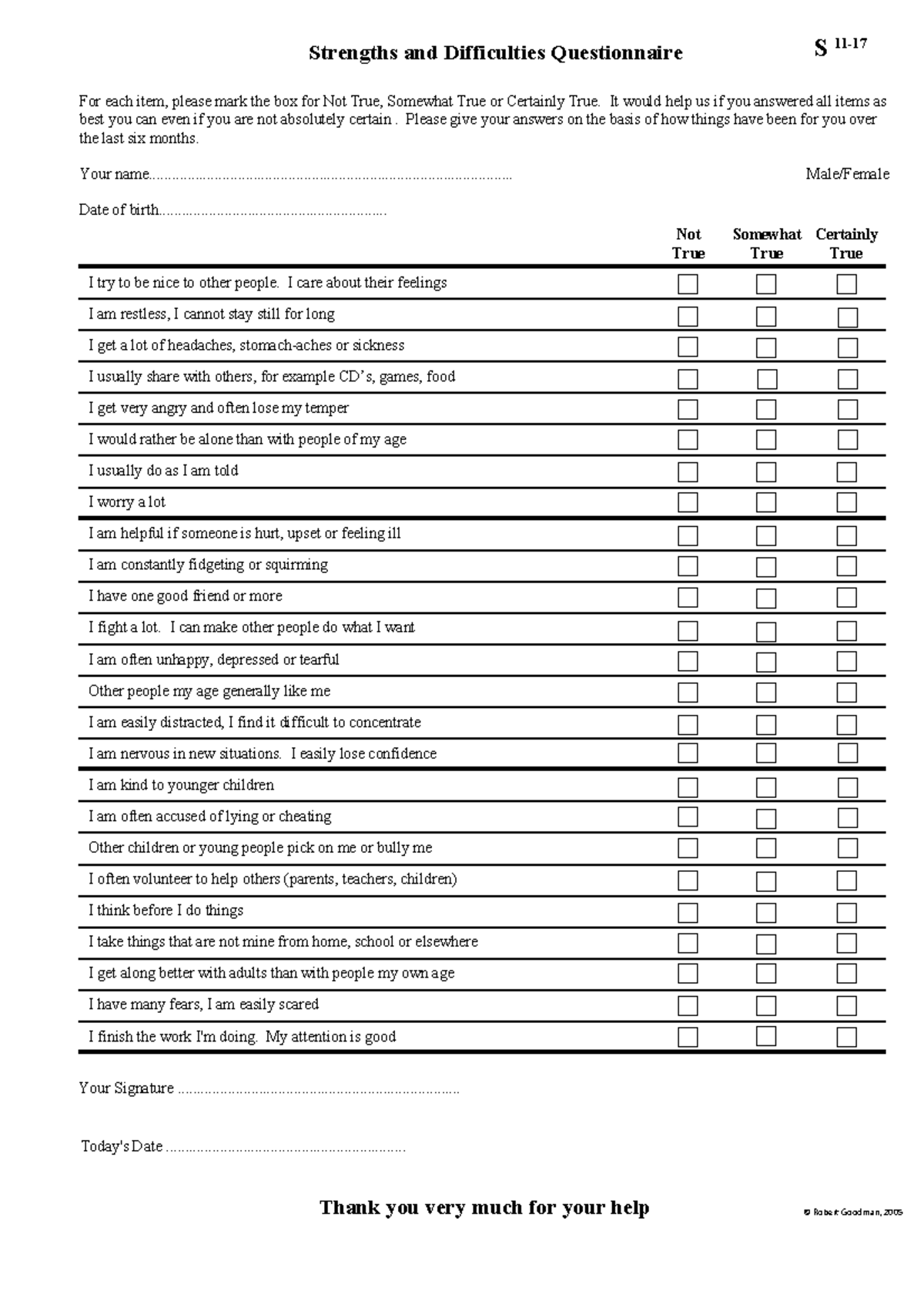 SDQ English(Austral) s11-17single - Strengths and Difficulties ...