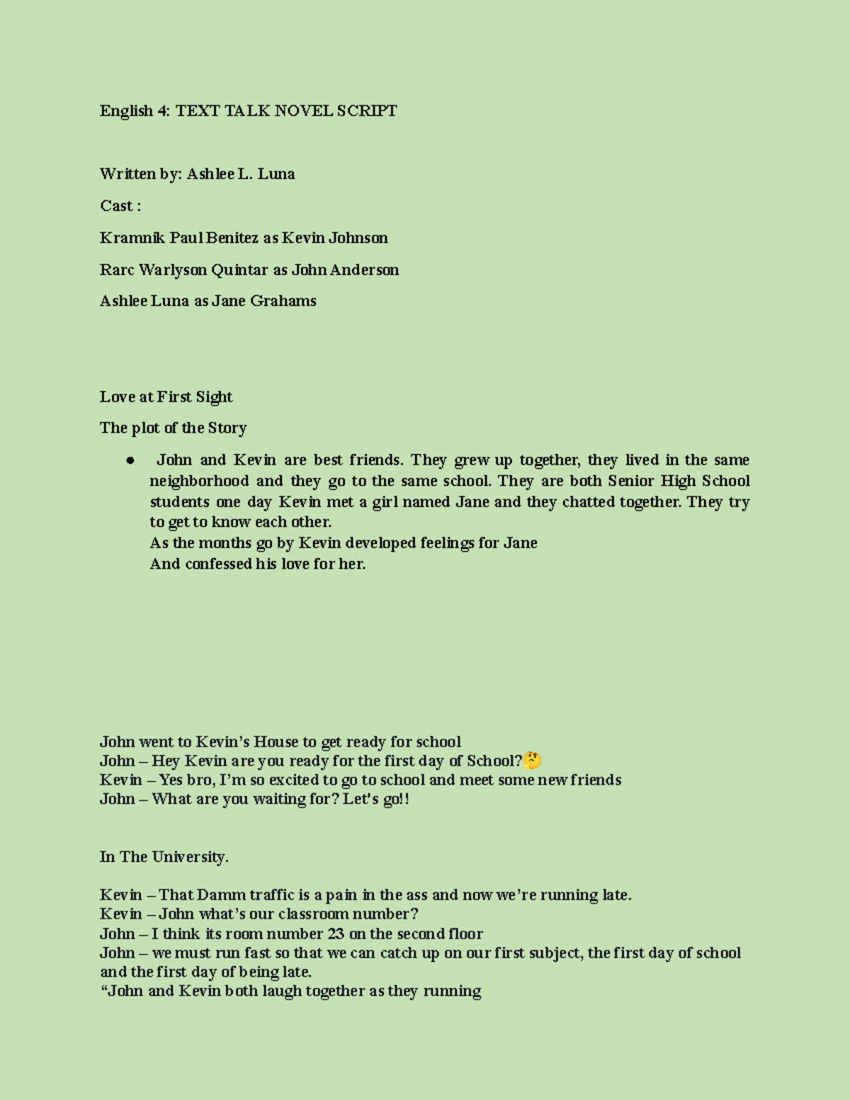 English 4 PT 2 - Reviewer - English 4: TEXT TALK NOVEL SCRIPT Written ...
