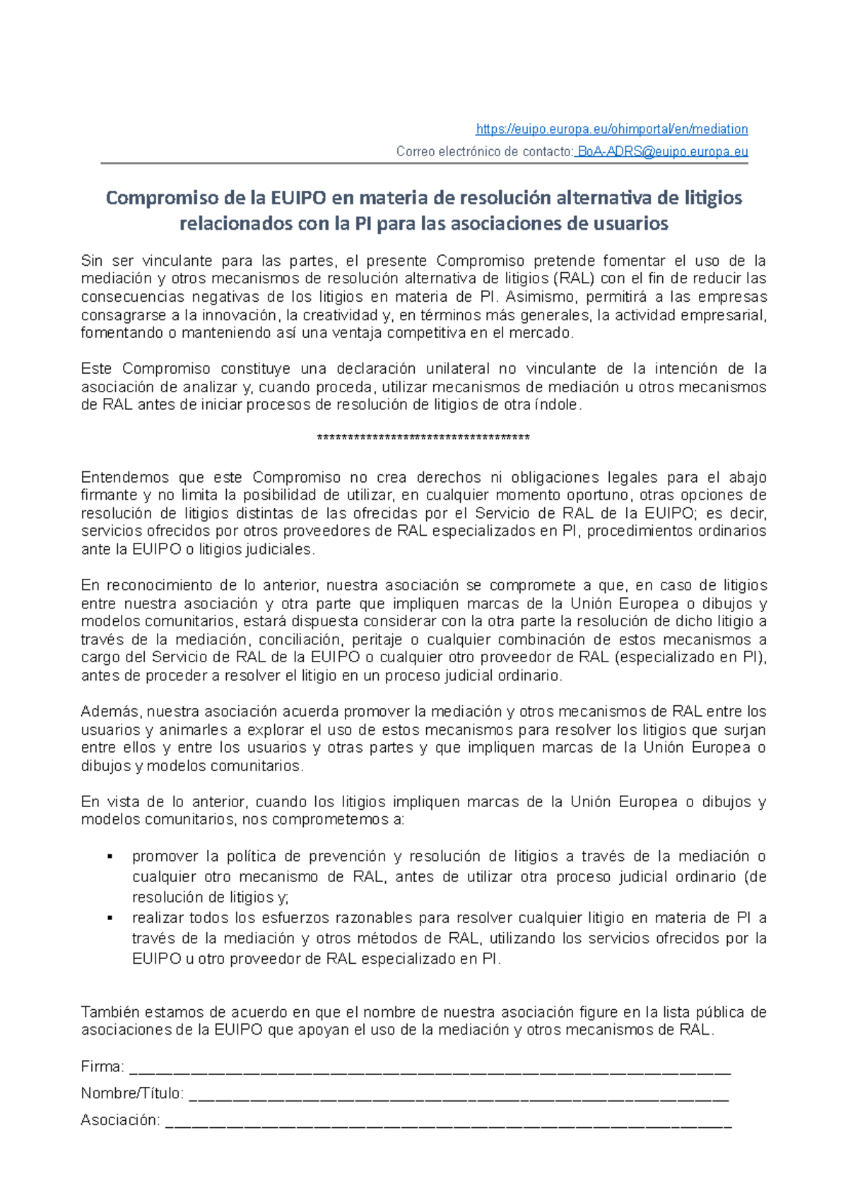 Euipo ADR pledge for ip Disputes for user associations es - euipo ...