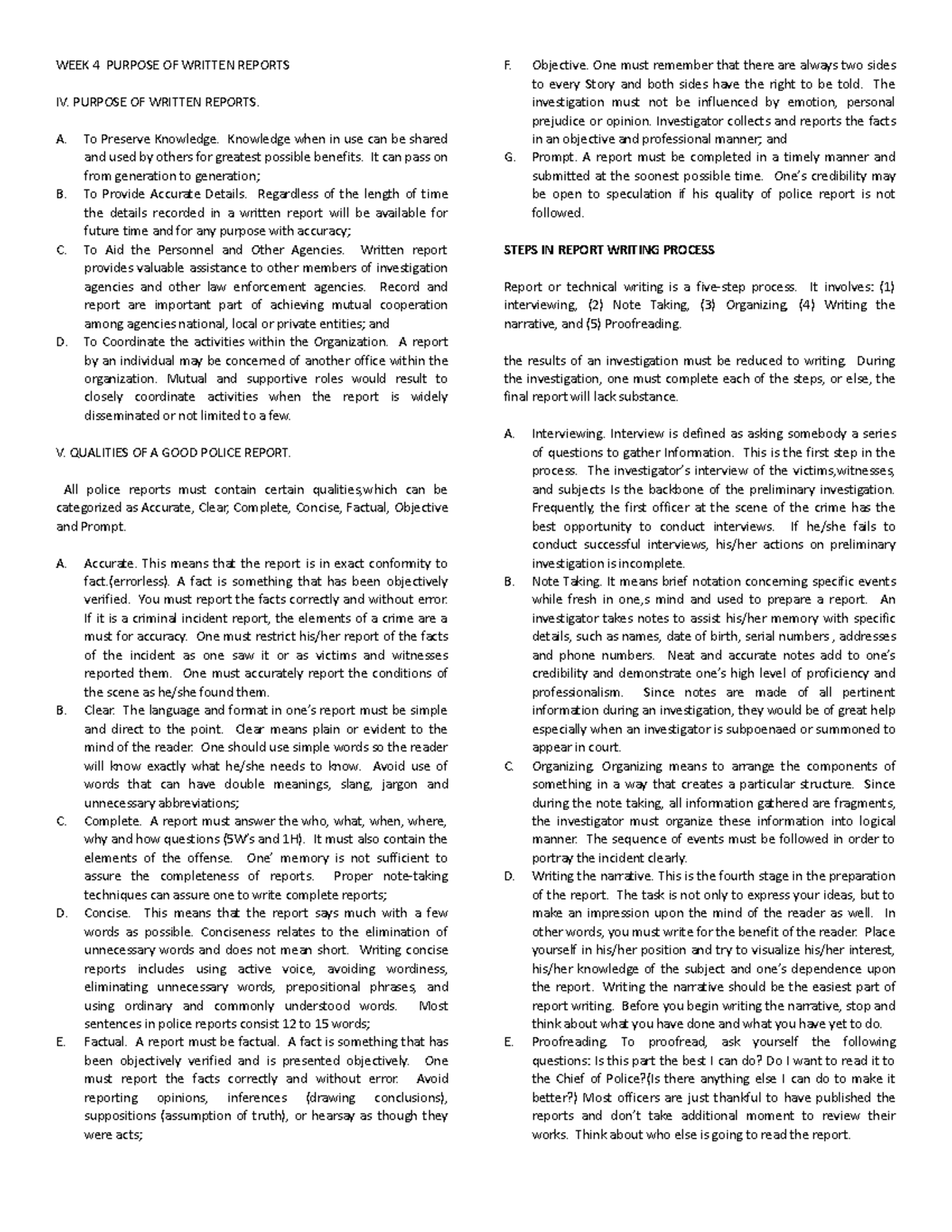 WEEK 4 Purpose OF Written Reports - WEEK 4 PURPOSE OF WRITTEN REPORTS ...
