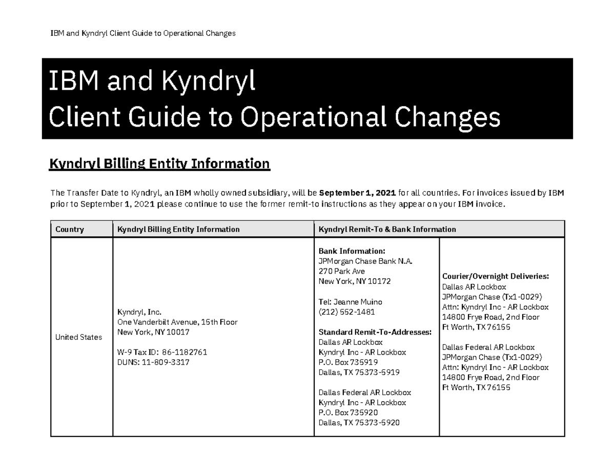 IBM and Kyndryl - Kyndryl Billing Entity Information The Transfer Date ...