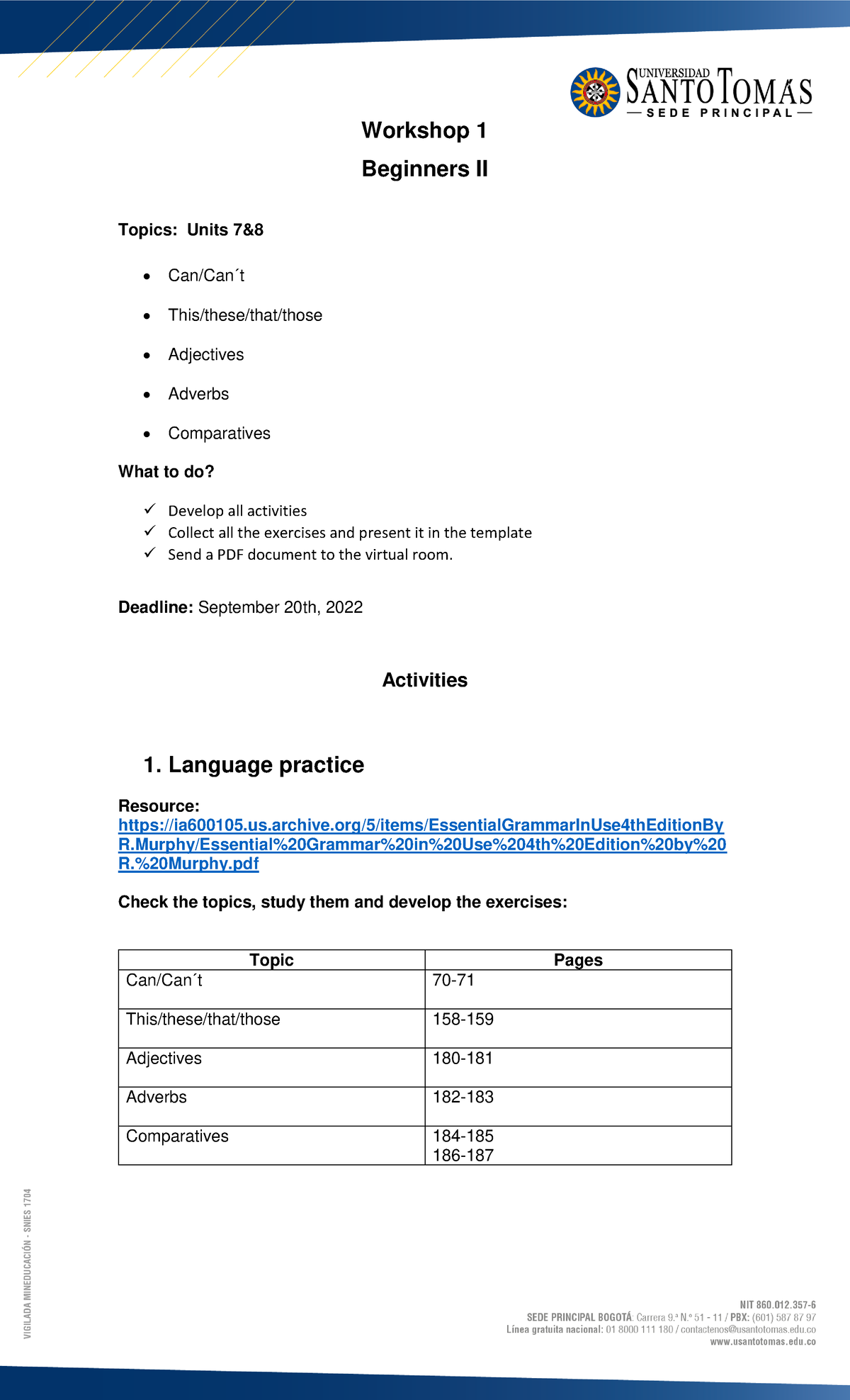Workshop 1 Instructions activities - Workshop 1 Beginners II Topics ...