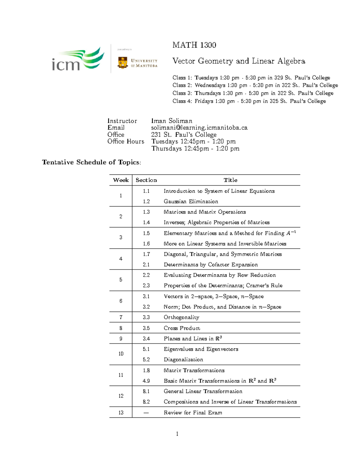 Course-Outline-Math1300 - MATH 1300 Vector Geometry and Linear Algebra ...