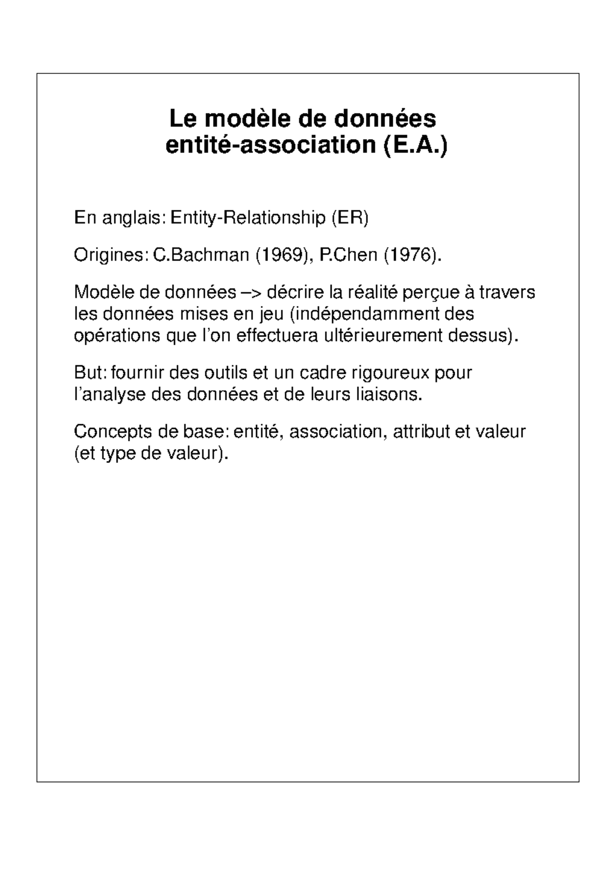 Le modèle de données Entité-Association - entité-association (E.) En ...