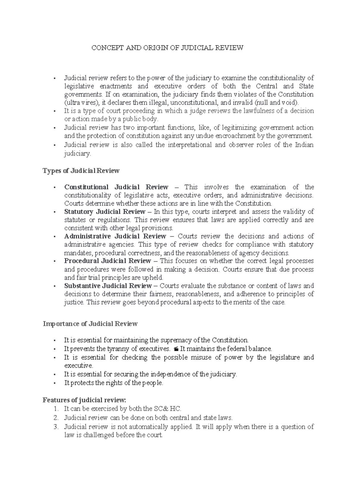 Concept AND Origin OF Judicial Review - CONCEPT AND ORIGIN OF JUDICIAL ...