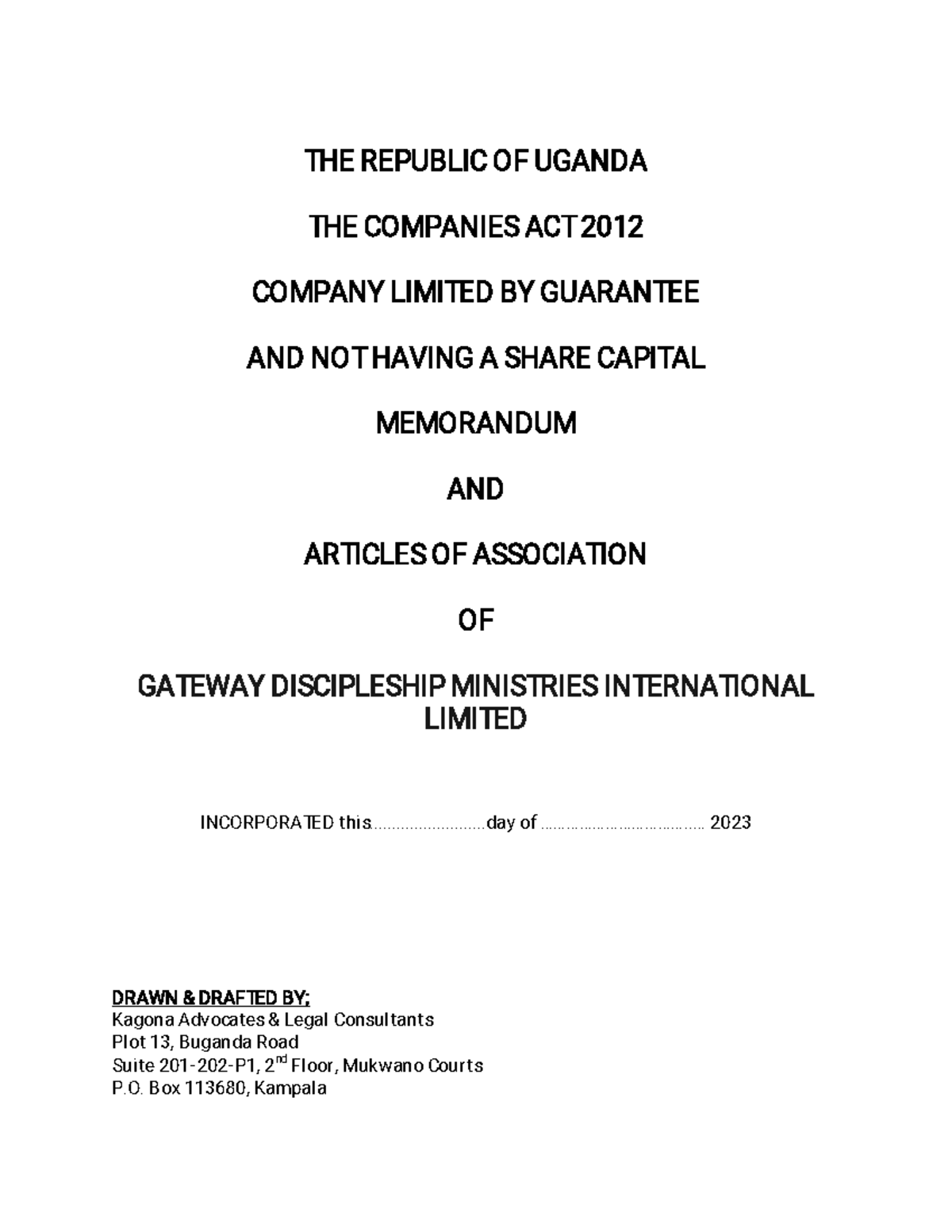 Memarts - Gateway - THEREPUBLICOFUGANDA THECOMPANIESACT 2012 ...