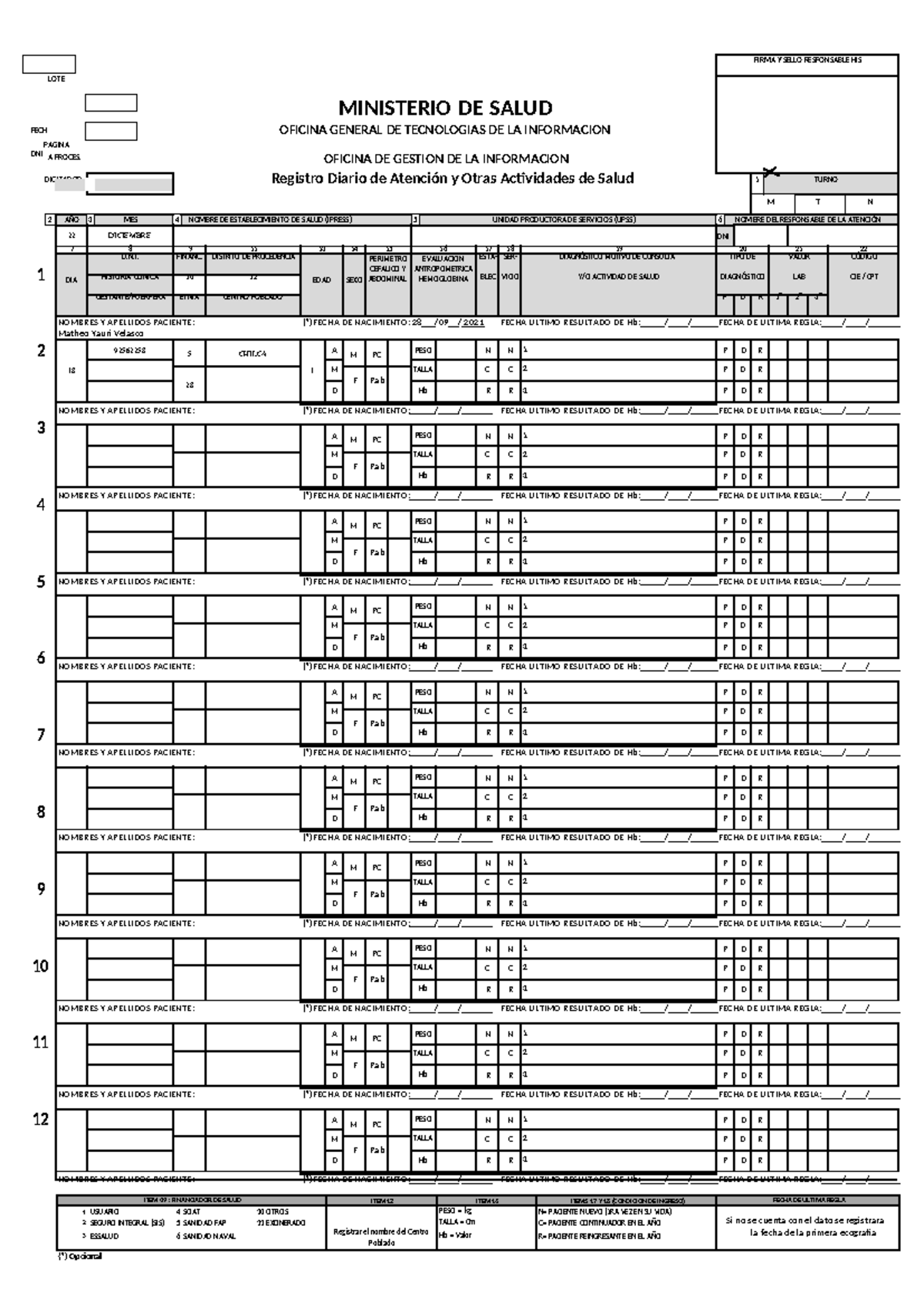 Formato His 2020 A V2 - FECH DNI 1 2 3 4 5 6 7 8 9 10 11 12 ITEM 09 ...