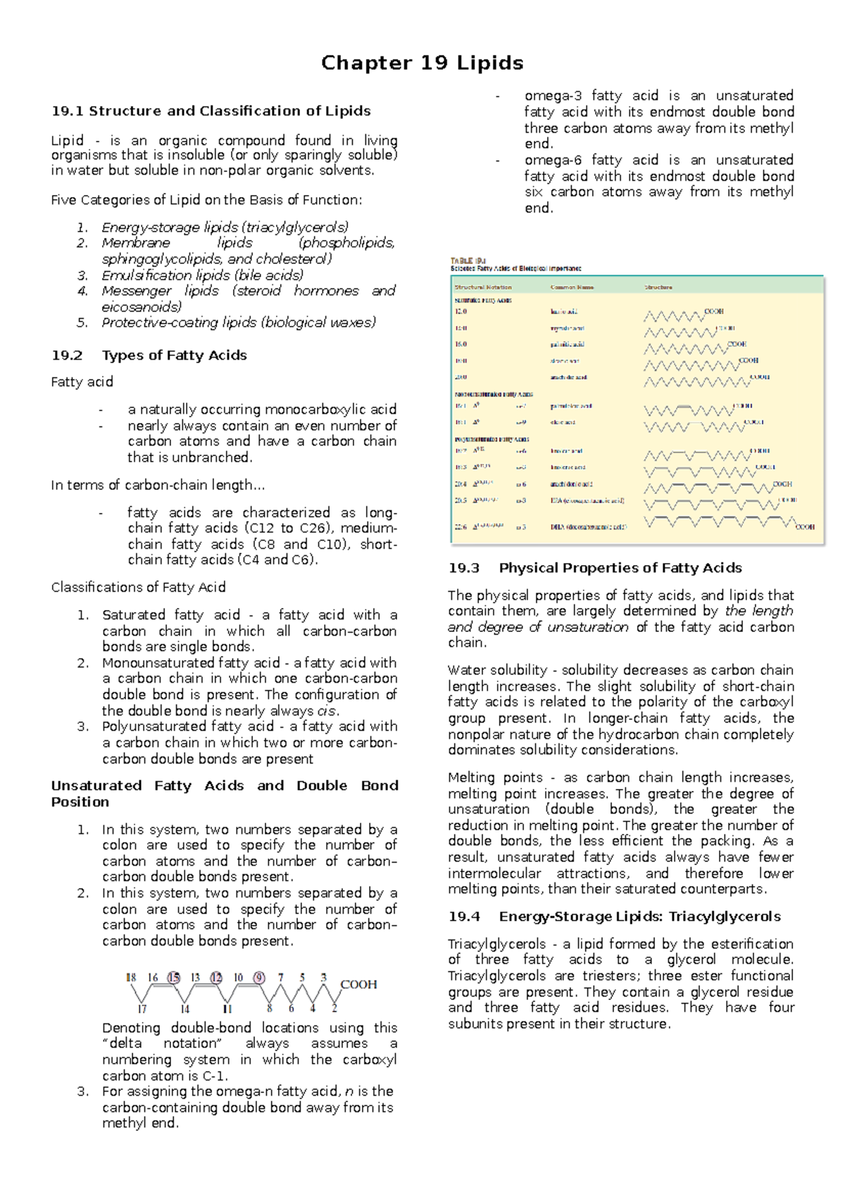Stoker Chapter 19 Lipids - Biochemistry - Chapter 19 Lipids 19 Structure and Classification of ...
