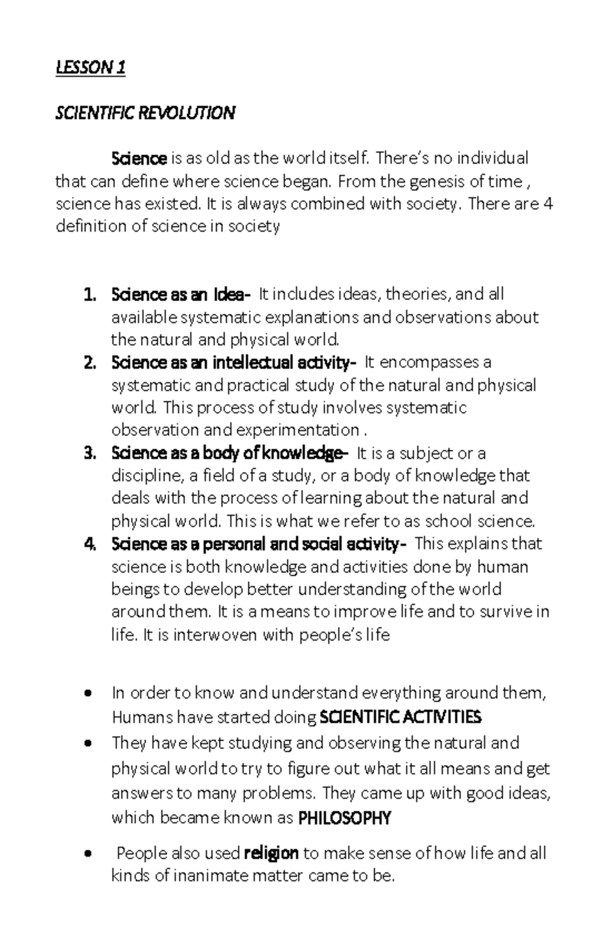 STS- Reviewer - LESSON 1 SCIENTIFIC REVOLUTION Science is as old as the ...