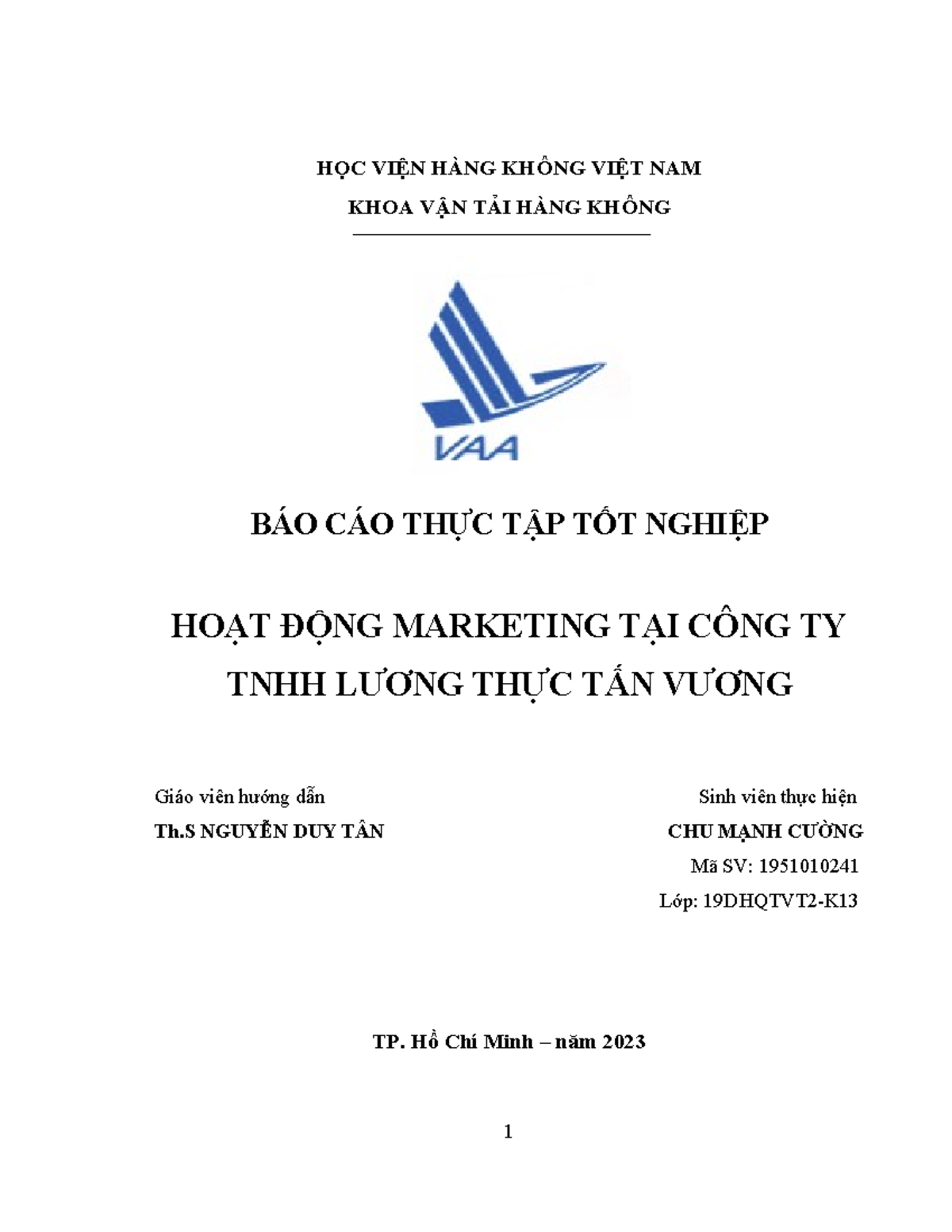 BCTT-A-Cường - bài tập về nhà - HỌC VIỆN HÀNG KHÔNG VIỆT NAM KHOA VẬN TẢI HÀNG KHÔNG BÁO CÁO ...